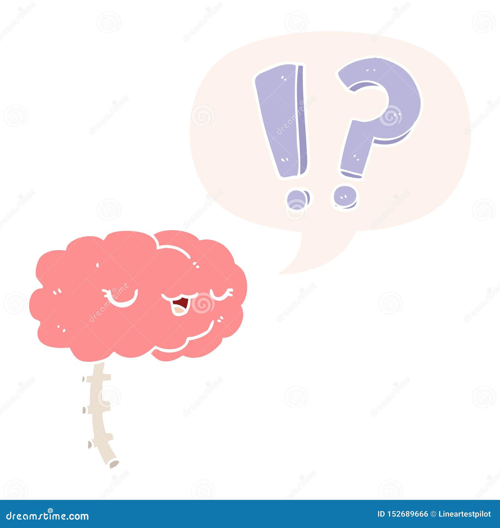 A Creative Cartoon Curious Brain and Speech Bubble in Retro Style Stock ...