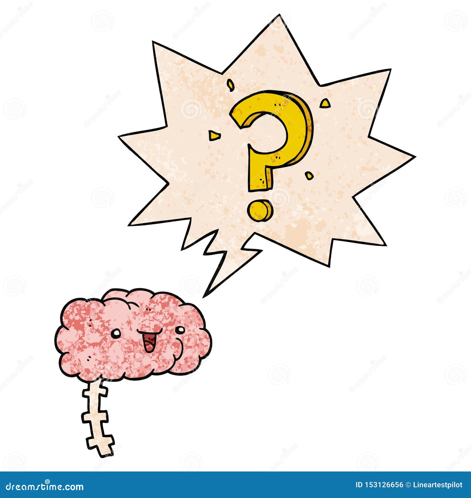 A Creative Cartoon Curious Brain and Speech Bubble in Retro Texture ...
