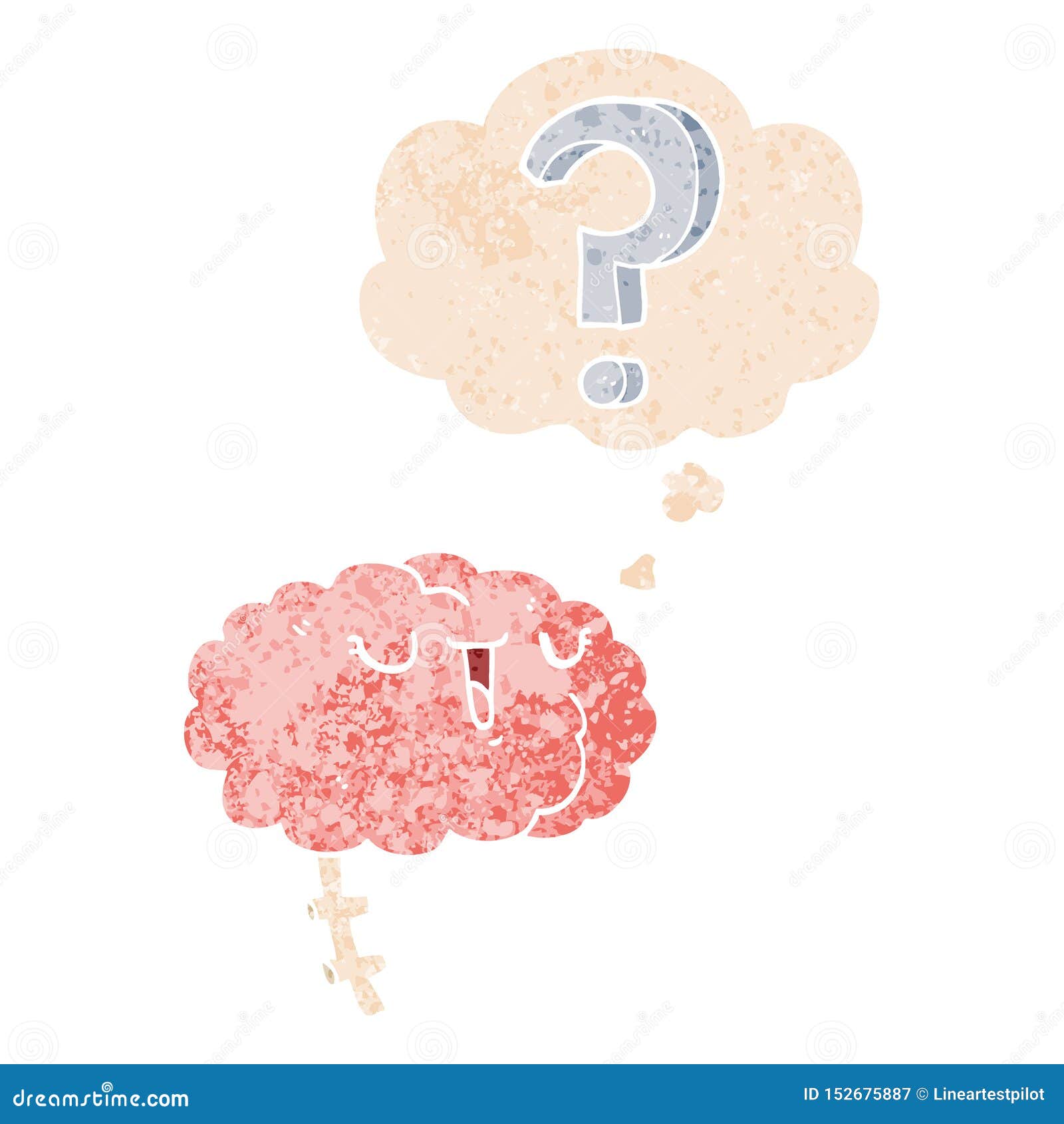A Creative Cartoon Curious Brain and Thought Bubble in Retro Textured ...