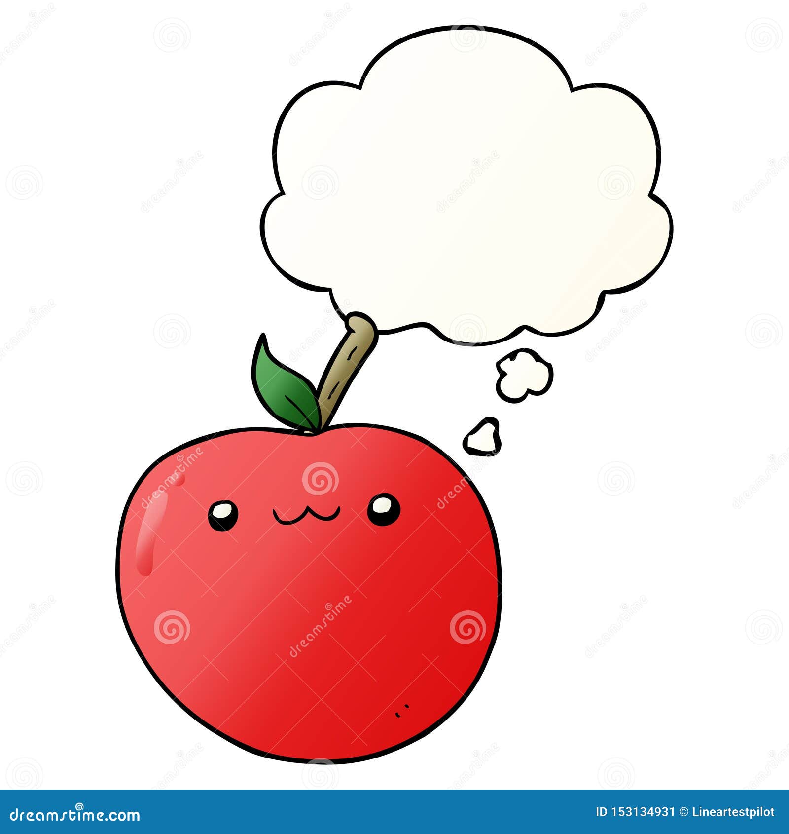 A Creative Cartoon Cute Apple and Thought Bubble in Smooth Gradient ...