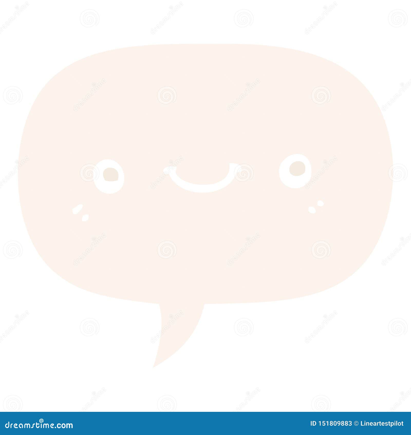 A Creative Cartoon Cute Happy Face and Speech Bubble in Retro Style ...