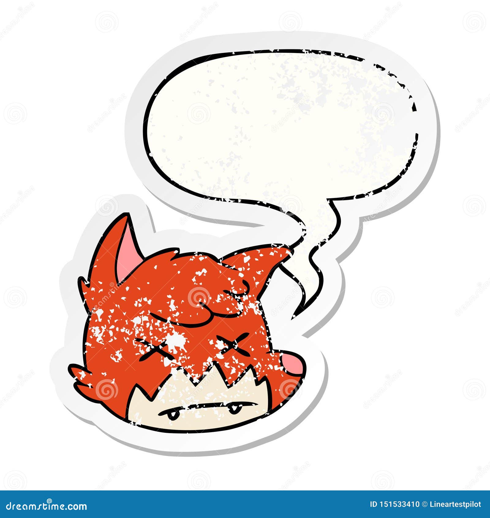 A Creative Cartoon Dead Fox Face and Speech Bubble Distressed Sticker ...