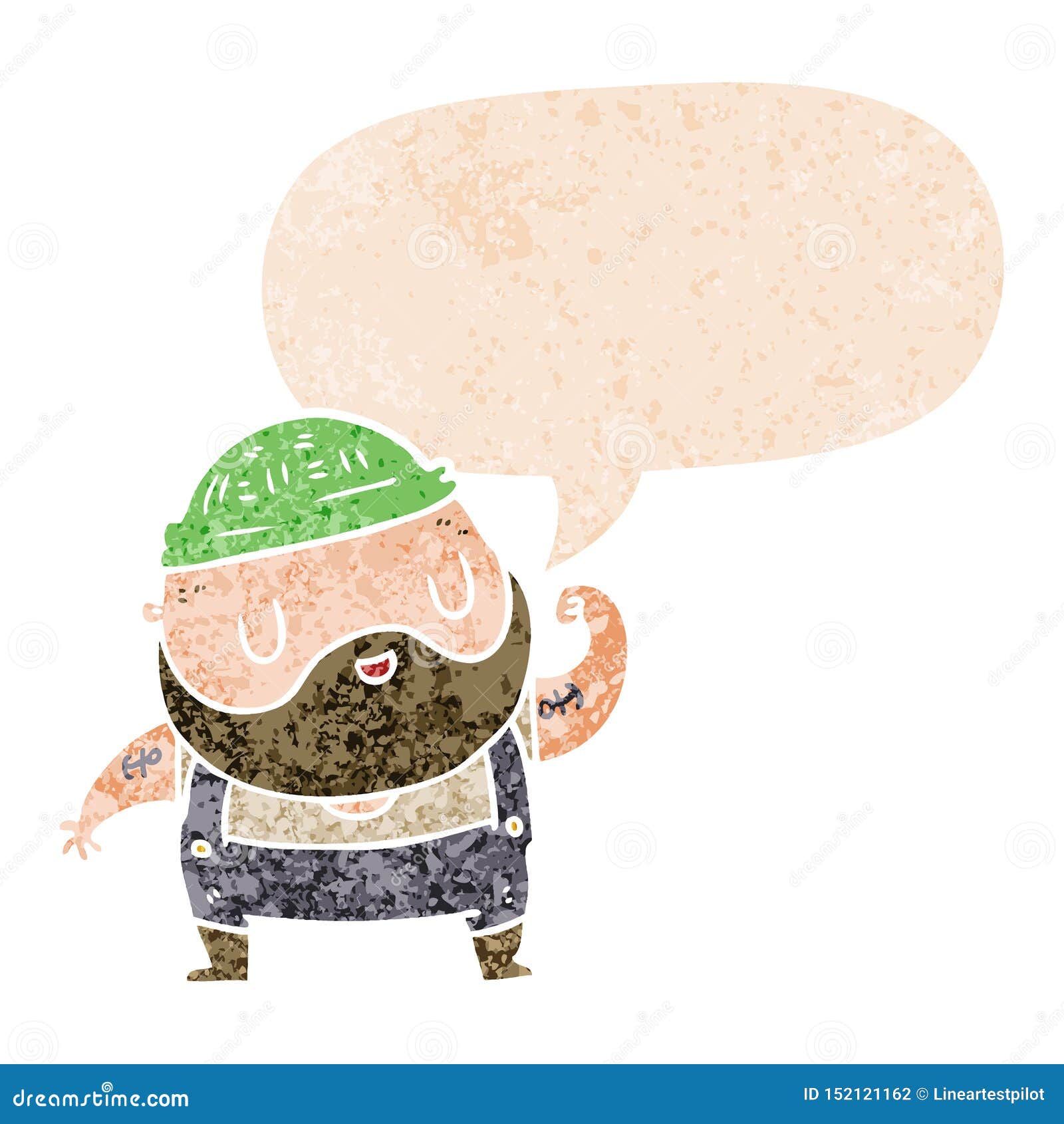 A Creative Cartoon Dock Worker and Speech Bubble in Retro Textured ...