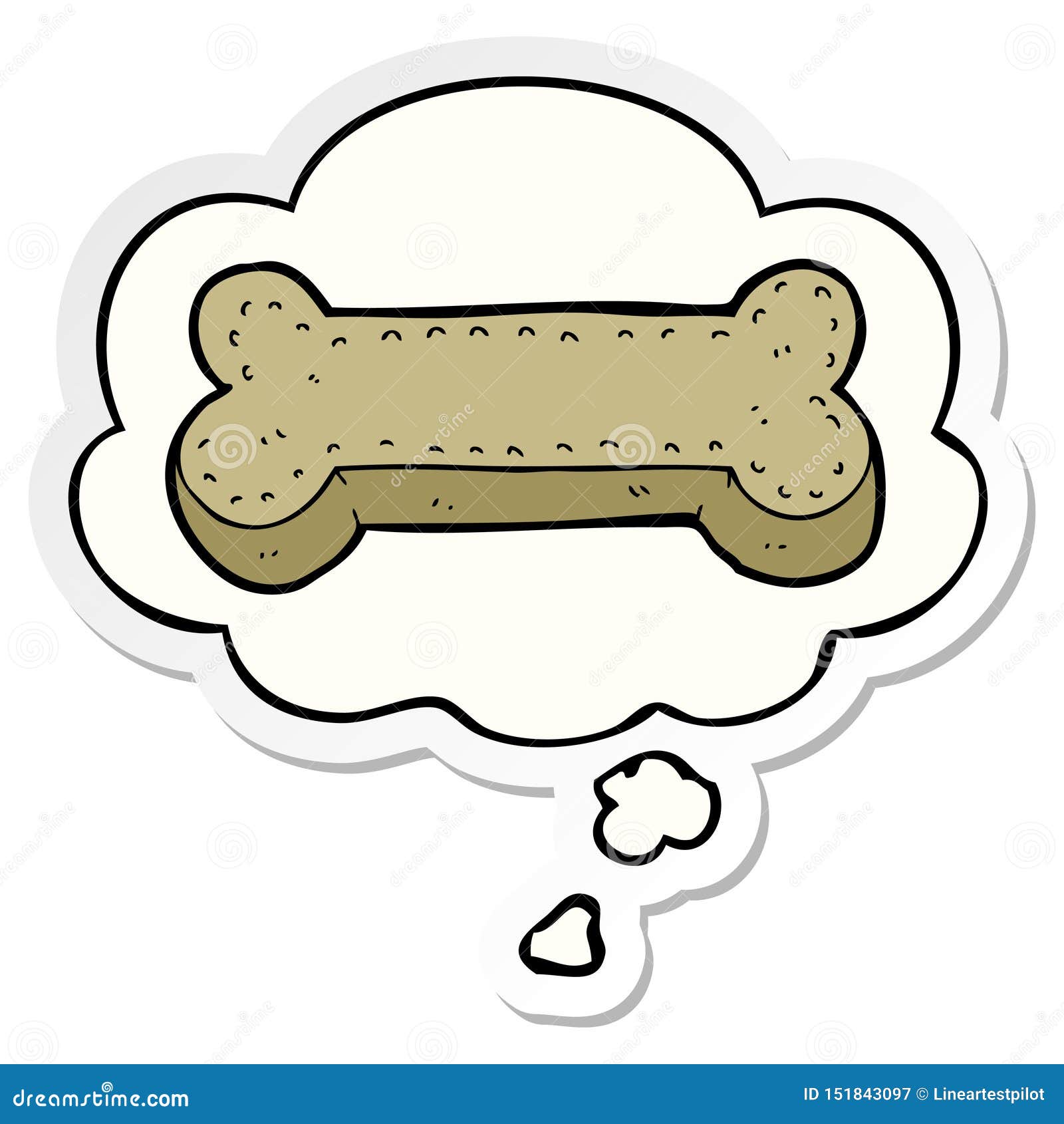 A Creative Cartoon Dog Biscuit and Thought Bubble As a Printed Sticker ...