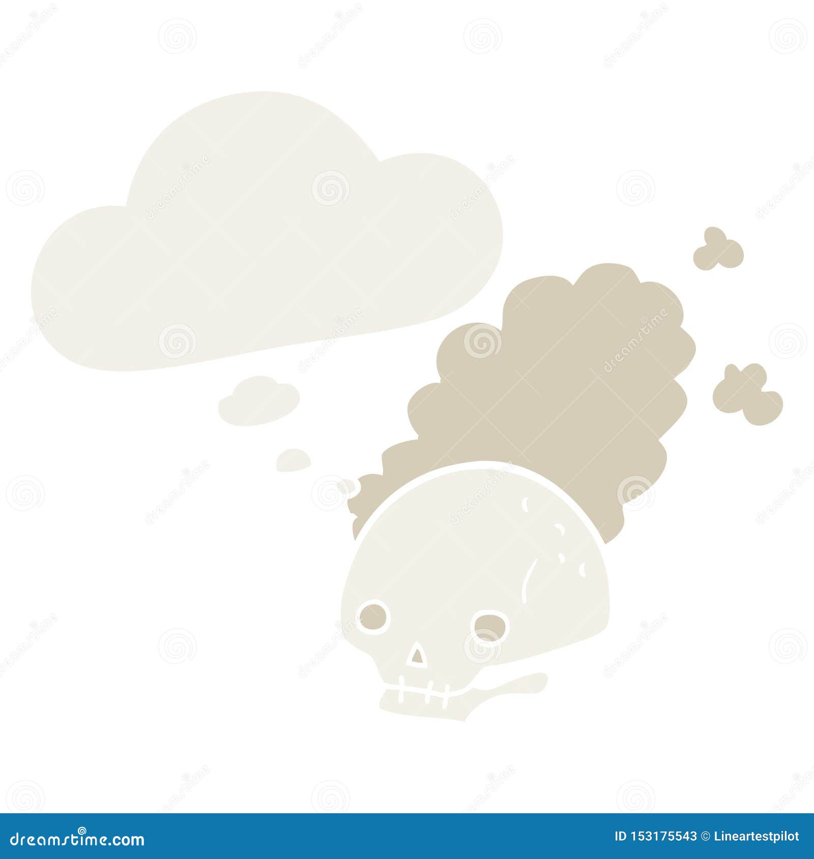 A Creative Cartoon Dusty Old Skull and Thought Bubble in Retro Style ...