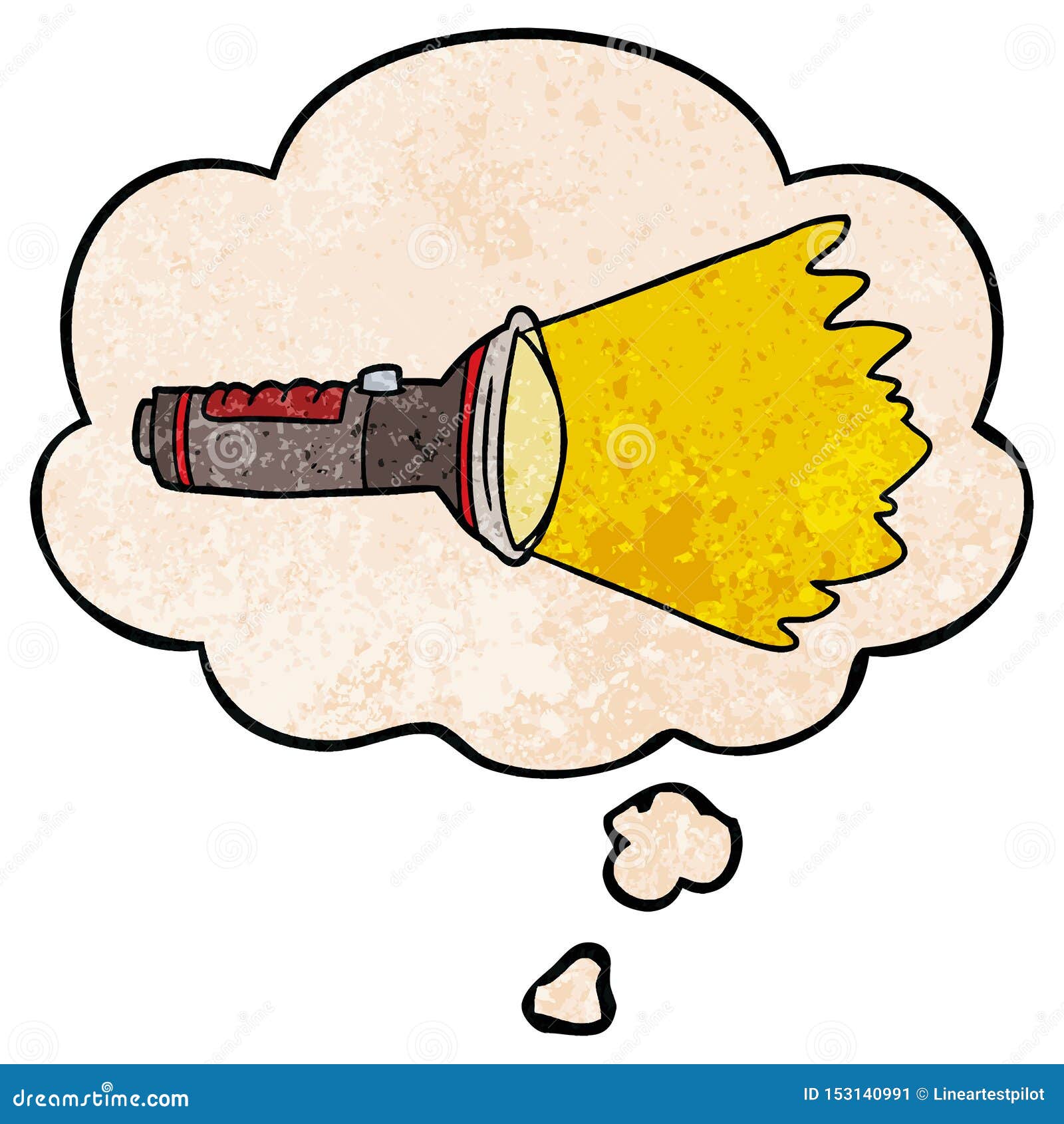 A Creative Cartoon Electric Torch and Thought Bubble in Grunge Texture ...