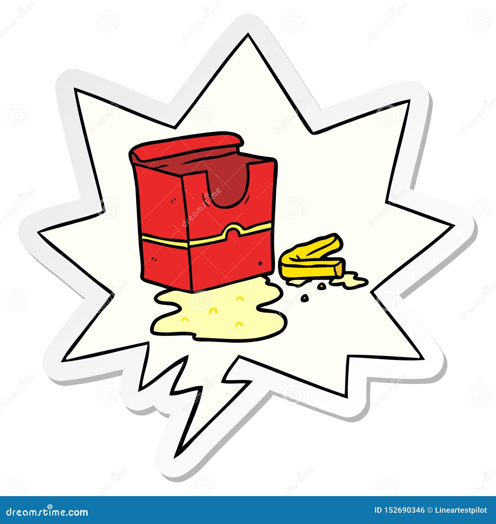A Creative Cartoon Empty Box of Fries and Speech Bubble Sticker Stock ...