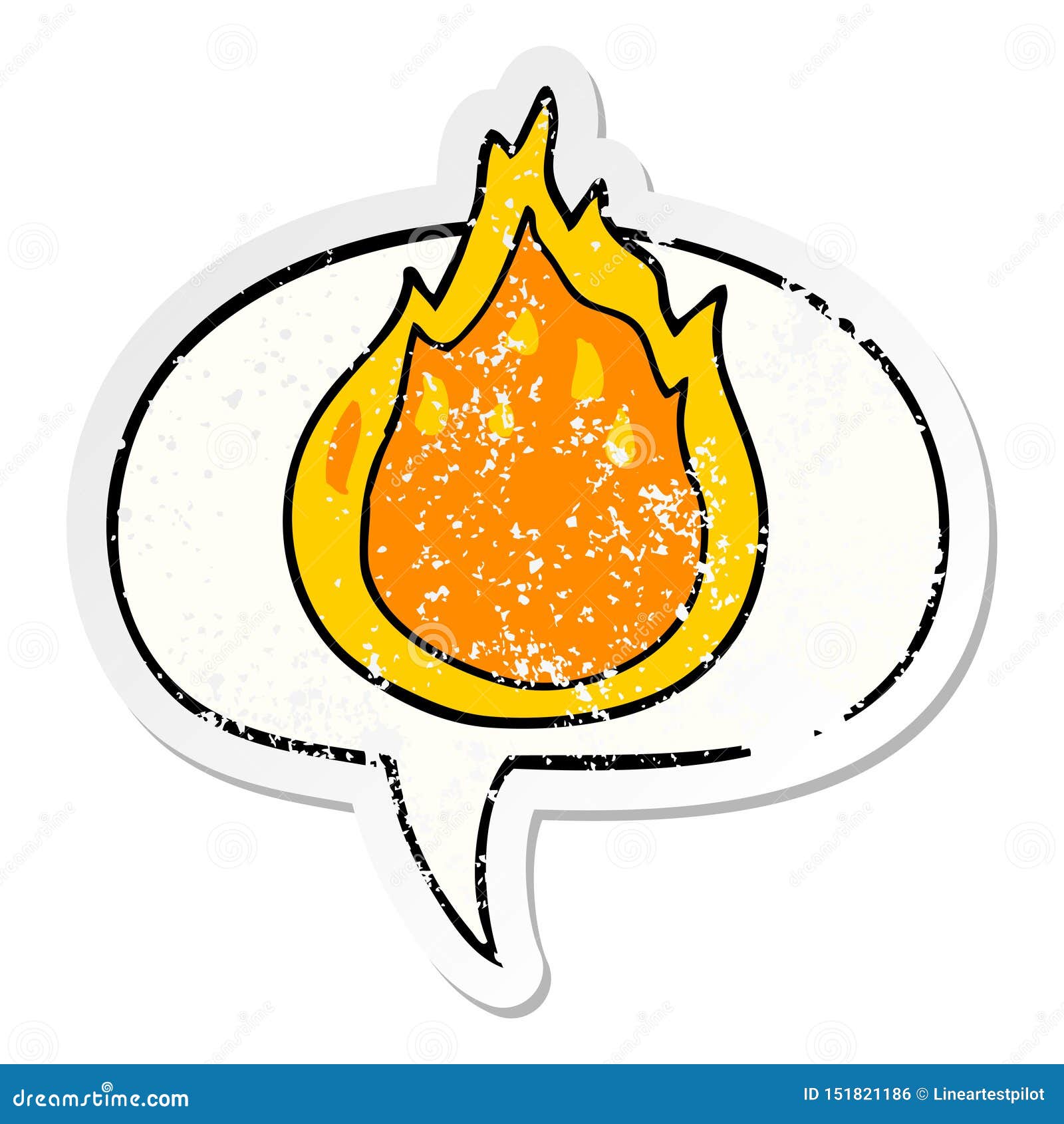 A Creative Cartoon Fire and Speech Bubble Distressed Sticker Stock ...
