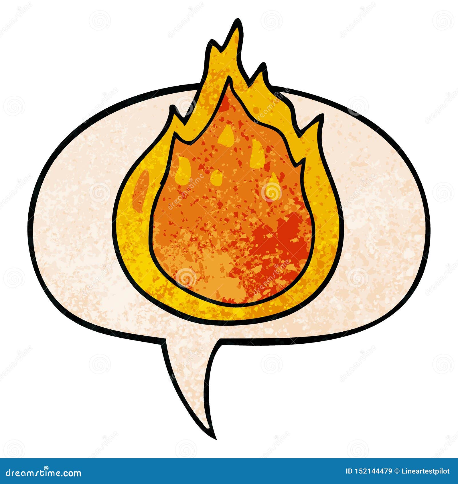 A Creative Cartoon Fire and Speech Bubble in Retro Texture Style Stock ...