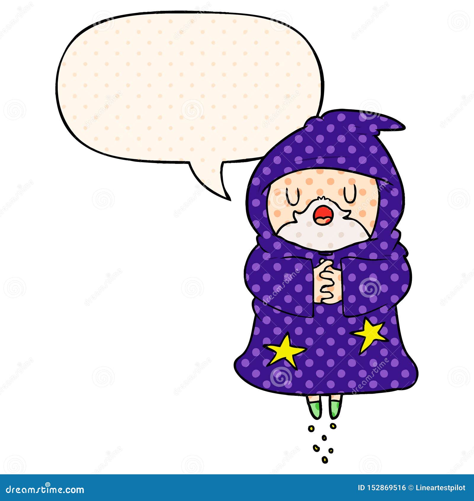 A Creative Cartoon Floating Wizard and Speech Bubble in Comic Book ...