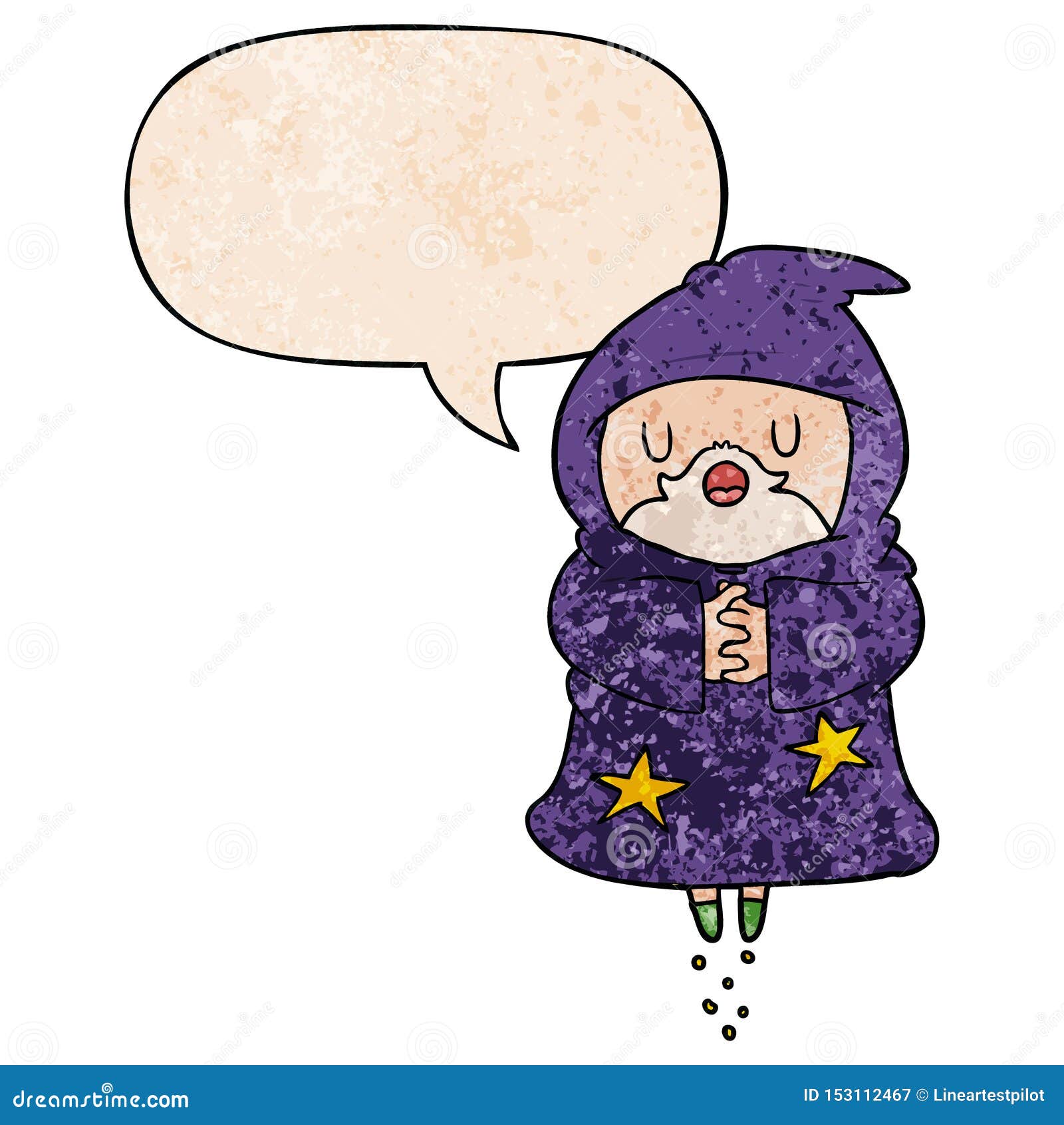 A Creative Cartoon Floating Wizard and Speech Bubble in Retro Texture ...
