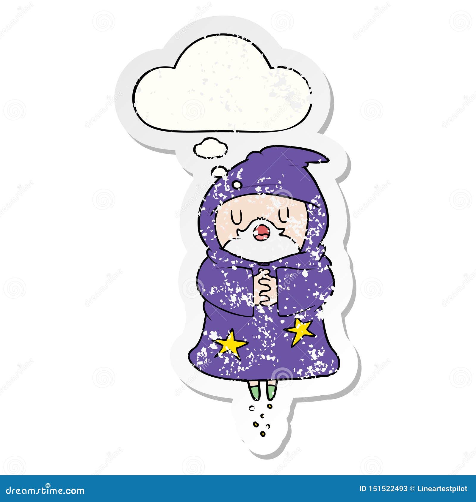 A Creative Cartoon Floating Wizard and Thought Bubble As a Distressed ...