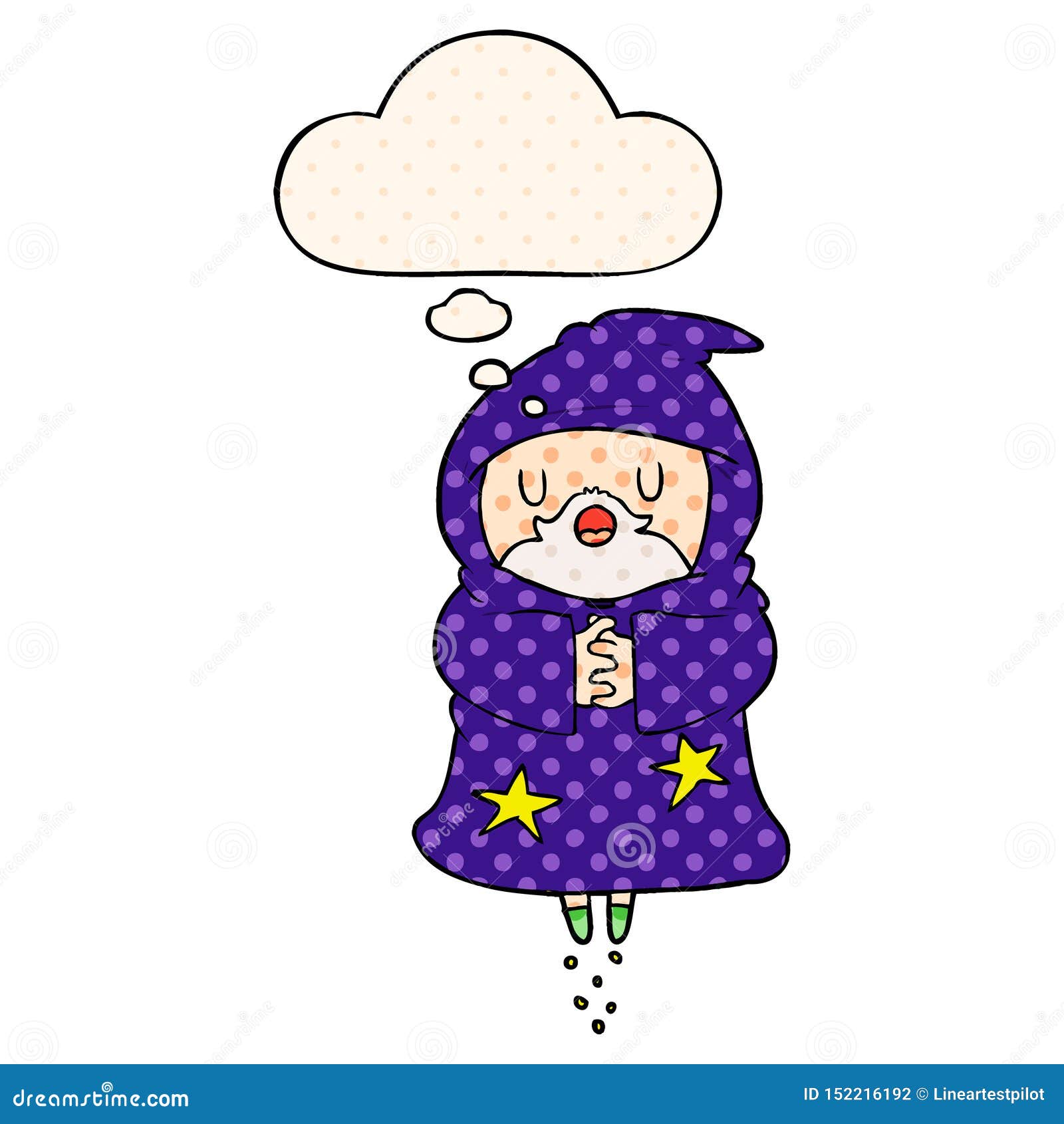 A Creative Cartoon Floating Wizard and Thought Bubble in Comic Book ...