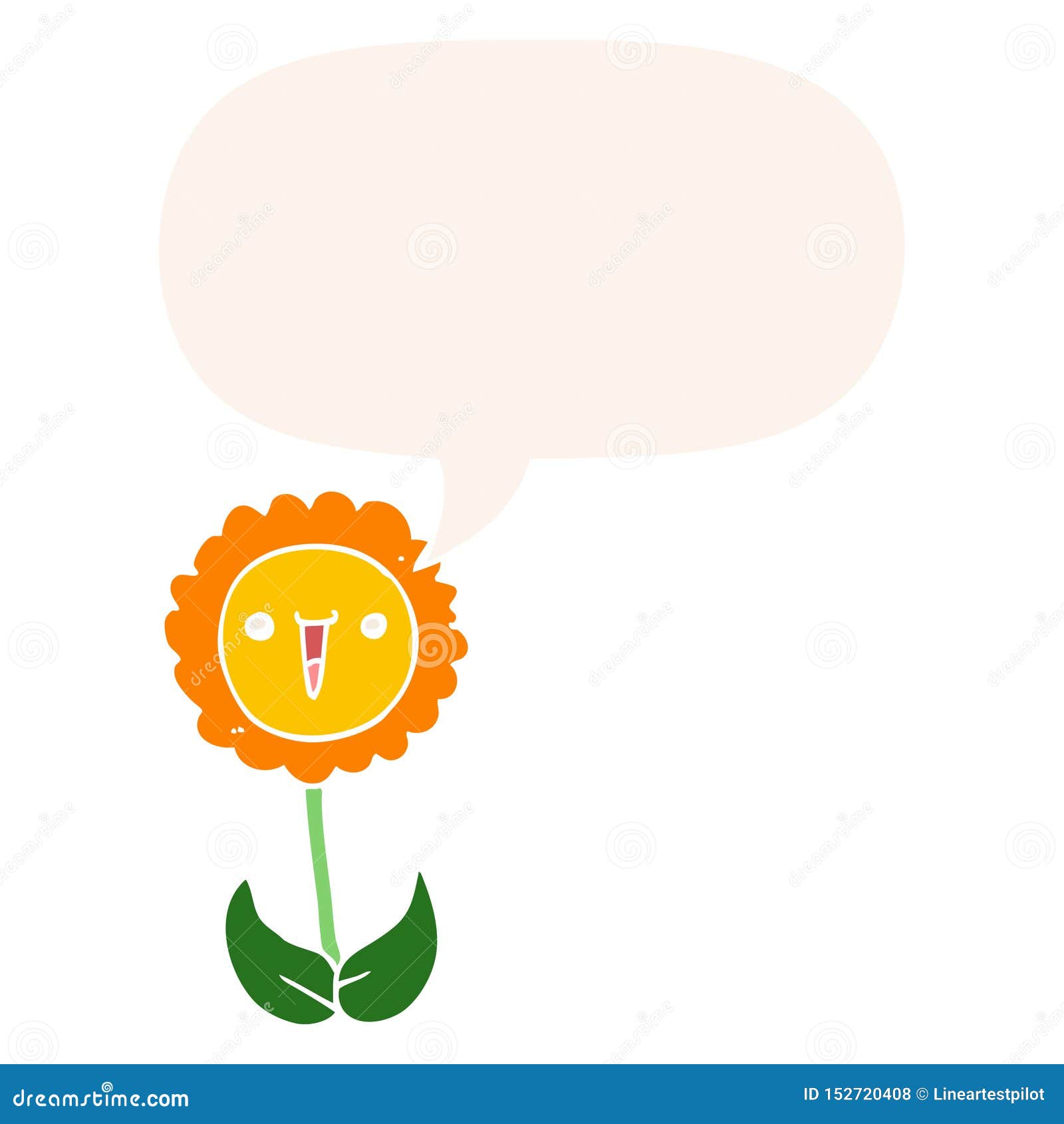 A Creative Cartoon Flower and Speech Bubble in Retro Style Stock Vector ...