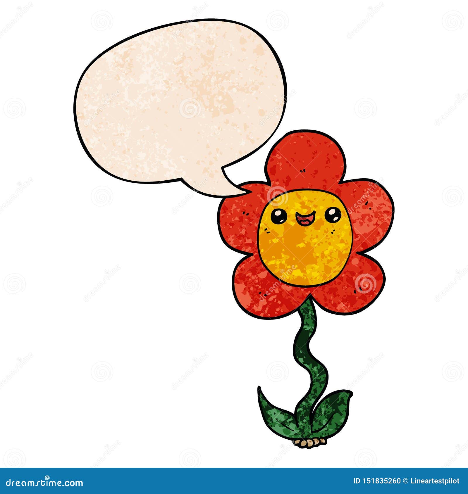 A Creative Cartoon Flower and Speech Bubble in Retro Texture Style ...