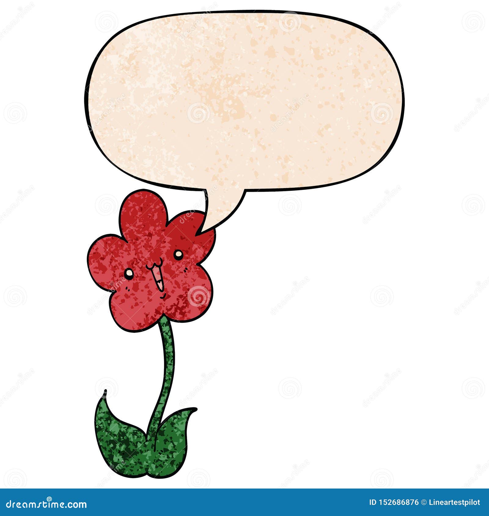 A Creative Cartoon Flower and Speech Bubble in Retro Texture Style ...