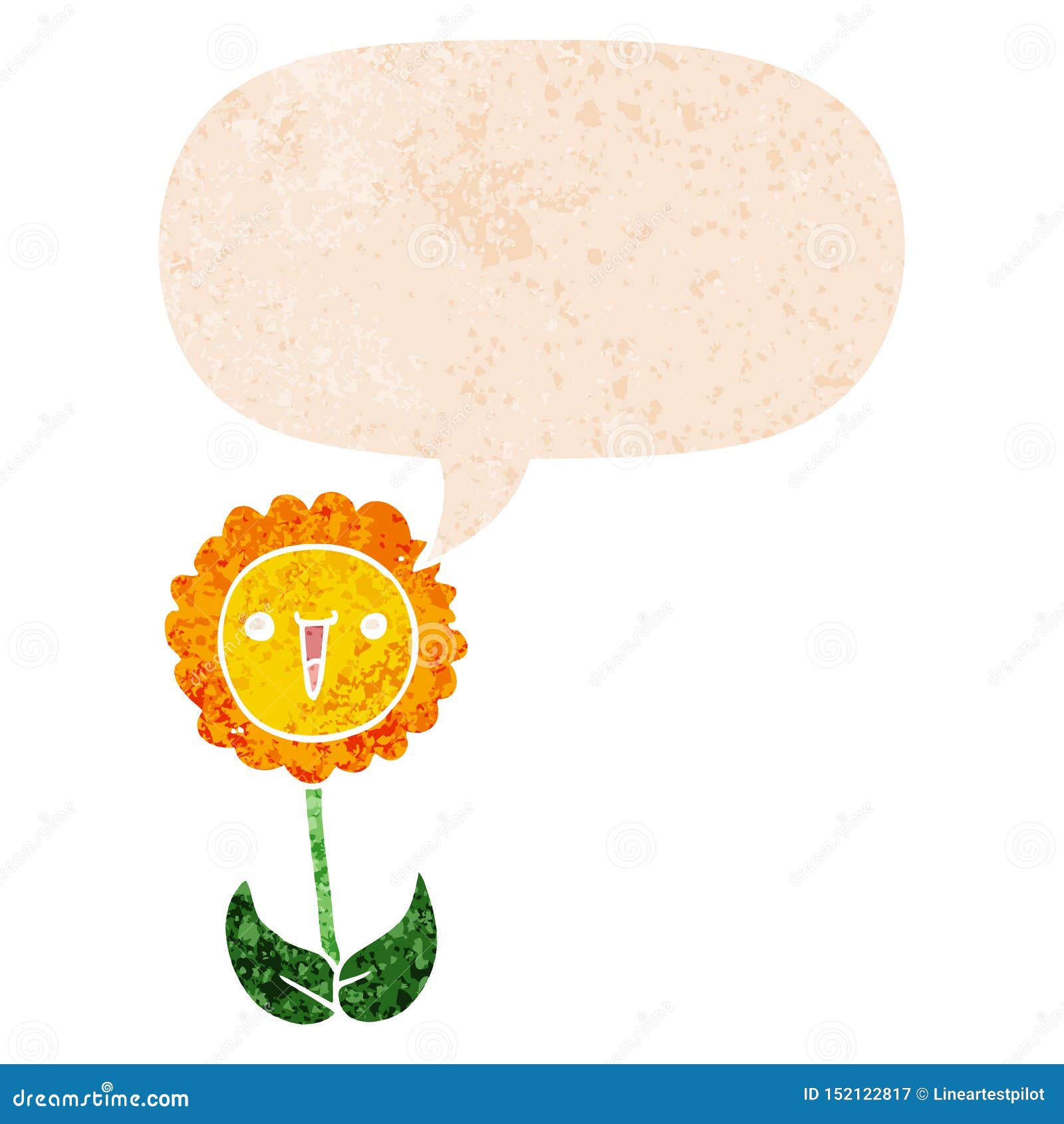 A Creative Cartoon Flower and Speech Bubble in Retro Textured Style ...