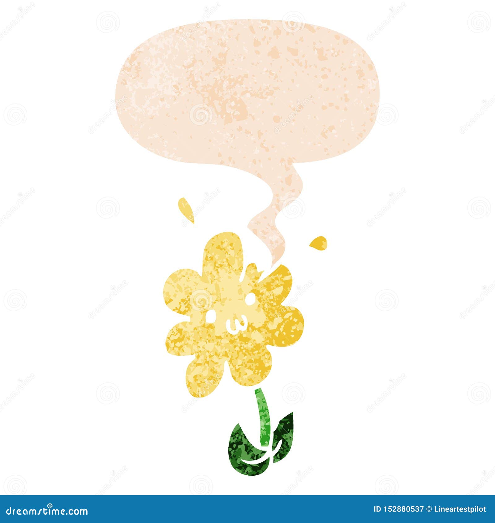 A Creative Cartoon Flower and Speech Bubble in Retro Textured Style ...