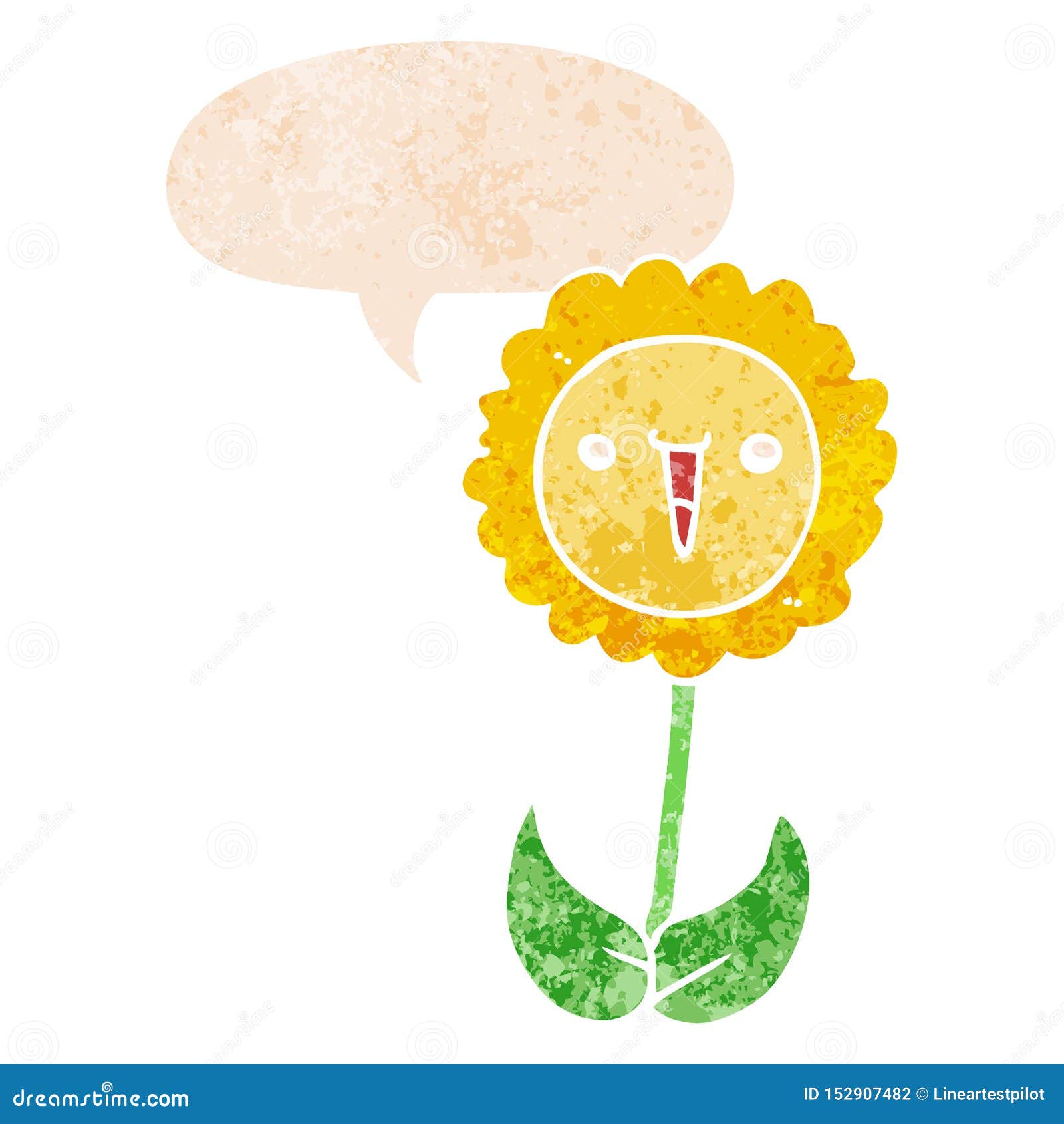 A Creative Cartoon Flower and Speech Bubble in Retro Textured Style ...