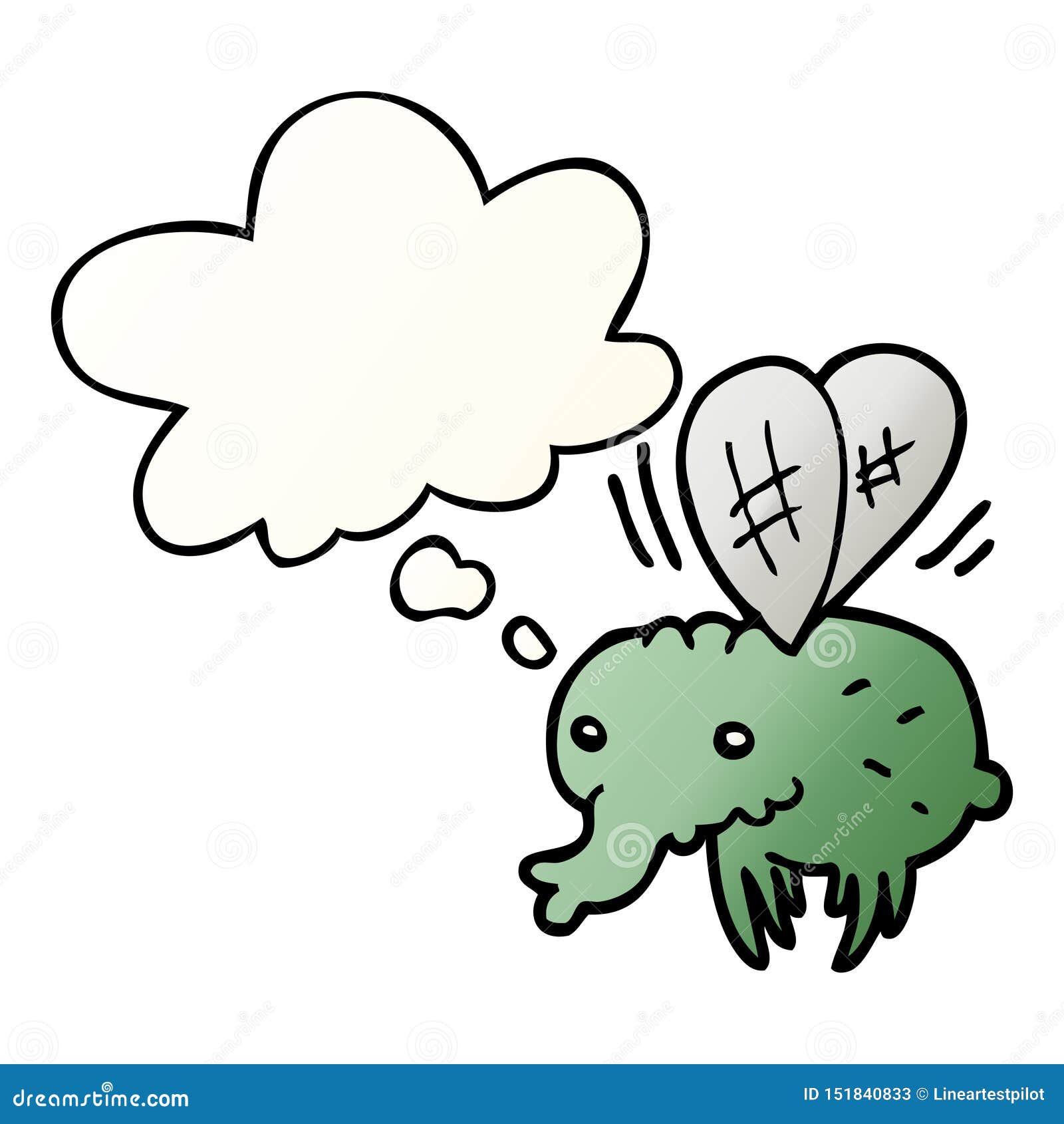 A Creative Cartoon Fly and Thought Bubble in Smooth Gradient Style ...