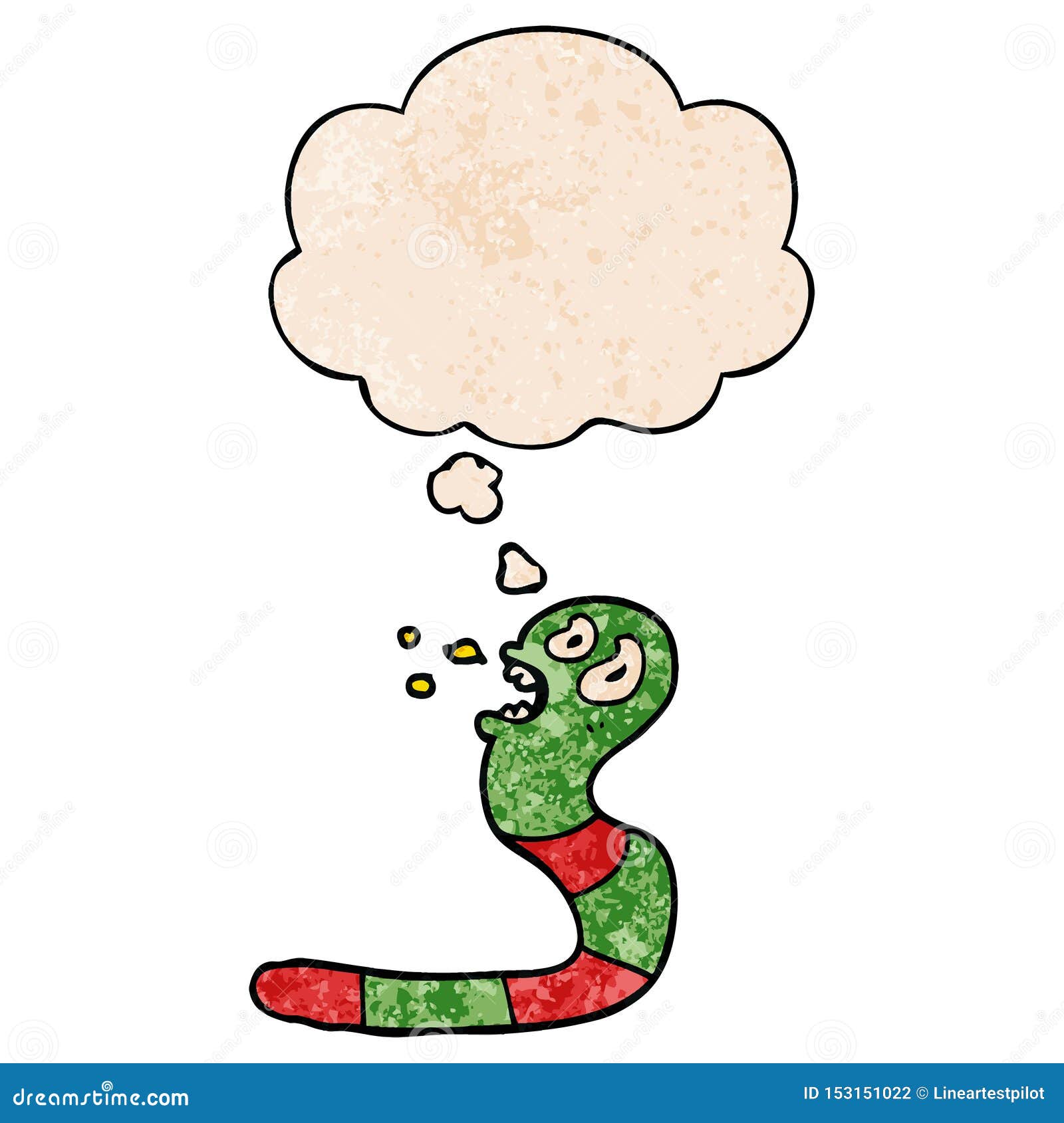 A Creative Cartoon Frightened Worm and Thought Bubble in Grunge Texture ...