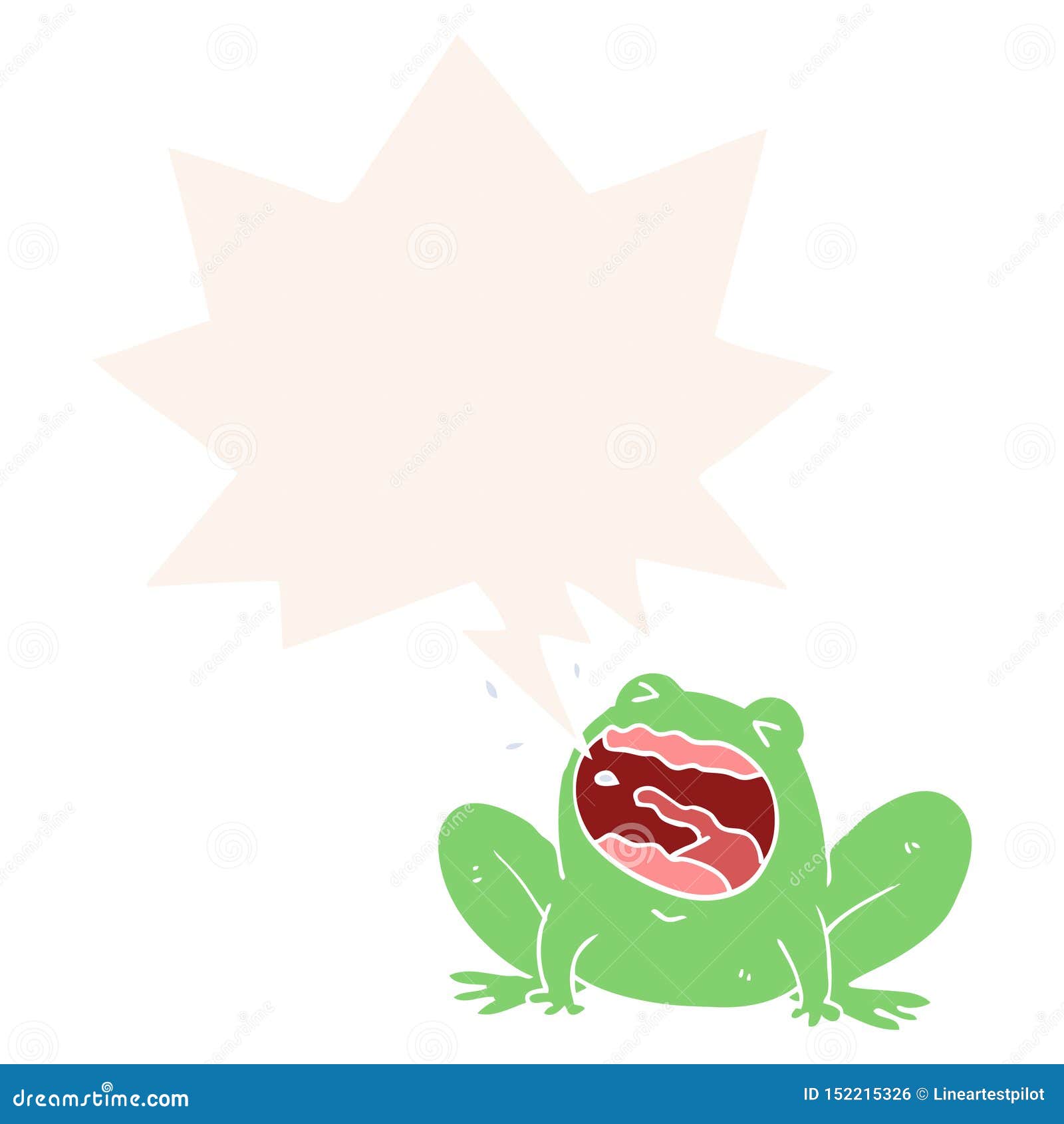 A Creative Cartoon Frog Shouting and Speech Bubble in Retro Style Stock ...