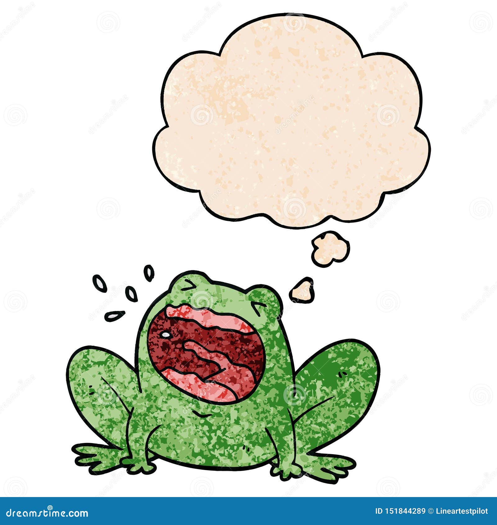 A Creative Cartoon Frog Shouting and Thought Bubble in Grunge Texture ...