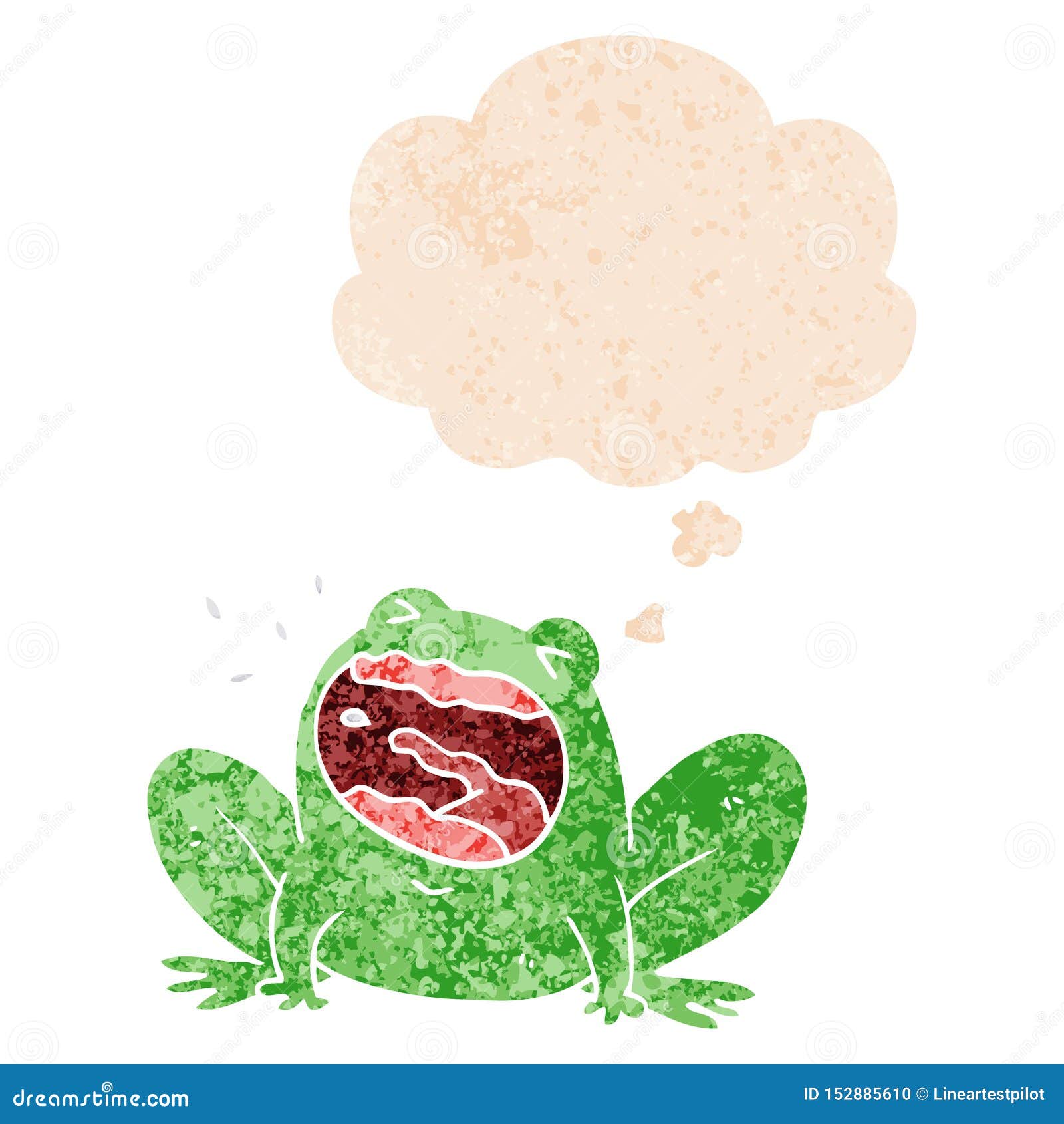 A Creative Cartoon Frog Shouting and Thought Bubble in Retro Textured ...
