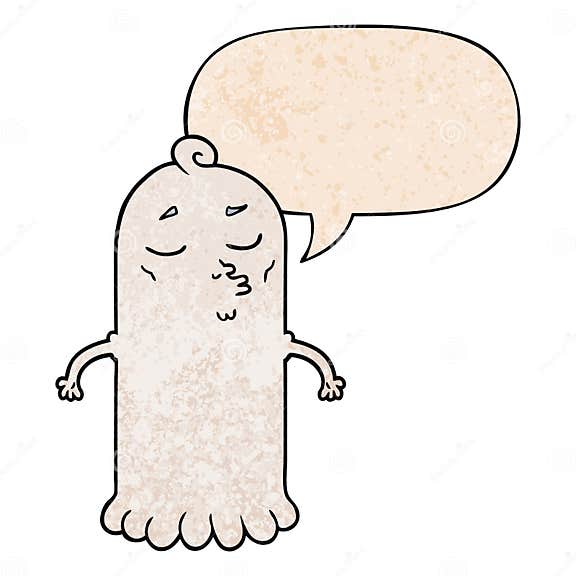 A Creative Cartoon Ghost and Speech Bubble in Retro Texture Style Stock ...