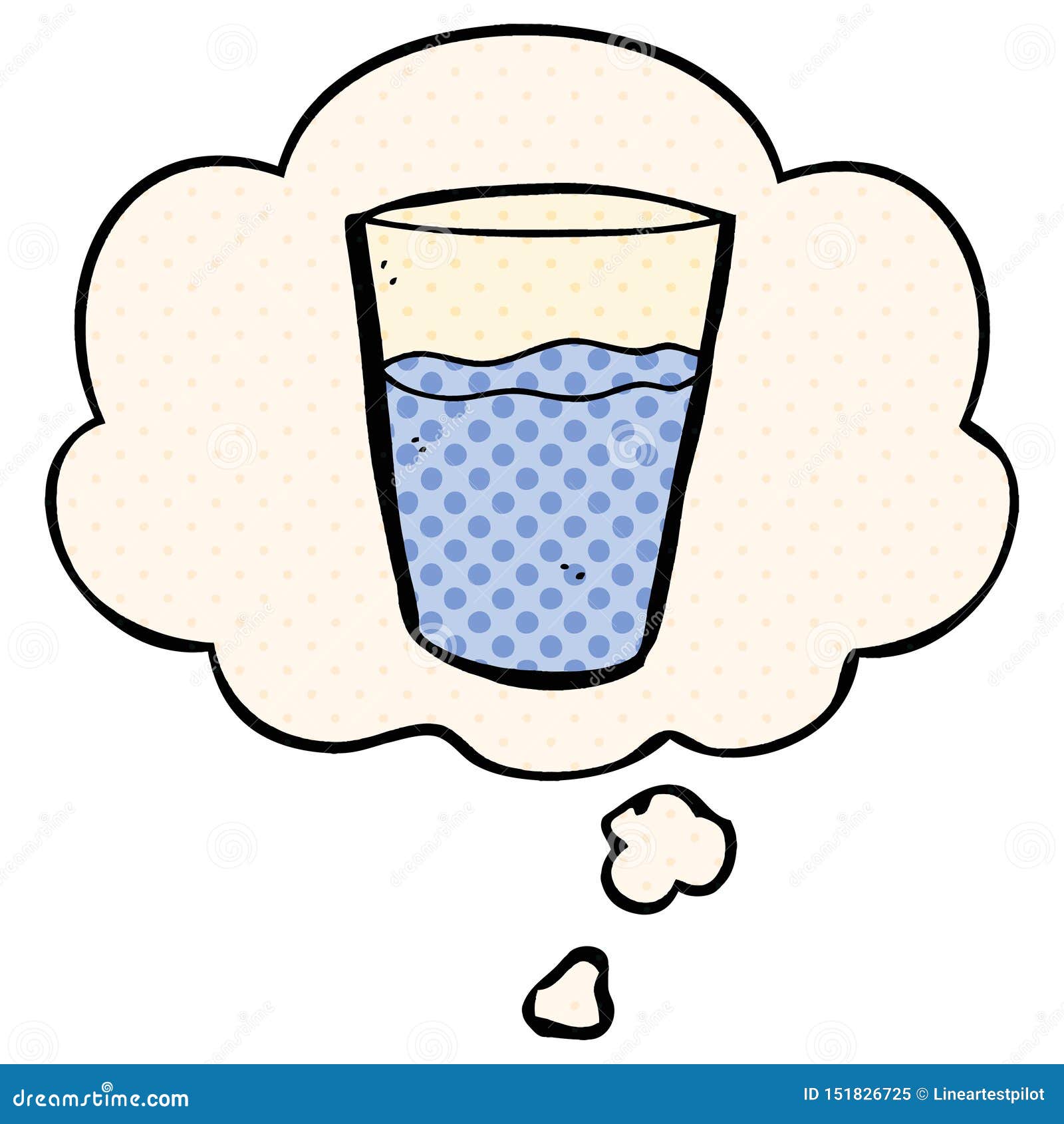 A Creative Cartoon Glass of Water and Thought Bubble in Comic Book ...