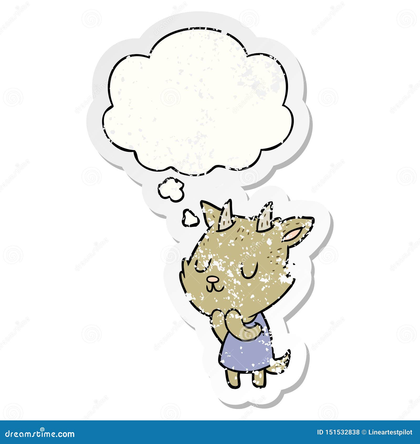 A Creative Cartoon Goat and Thought Bubble As a Distressed Worn Sticker ...