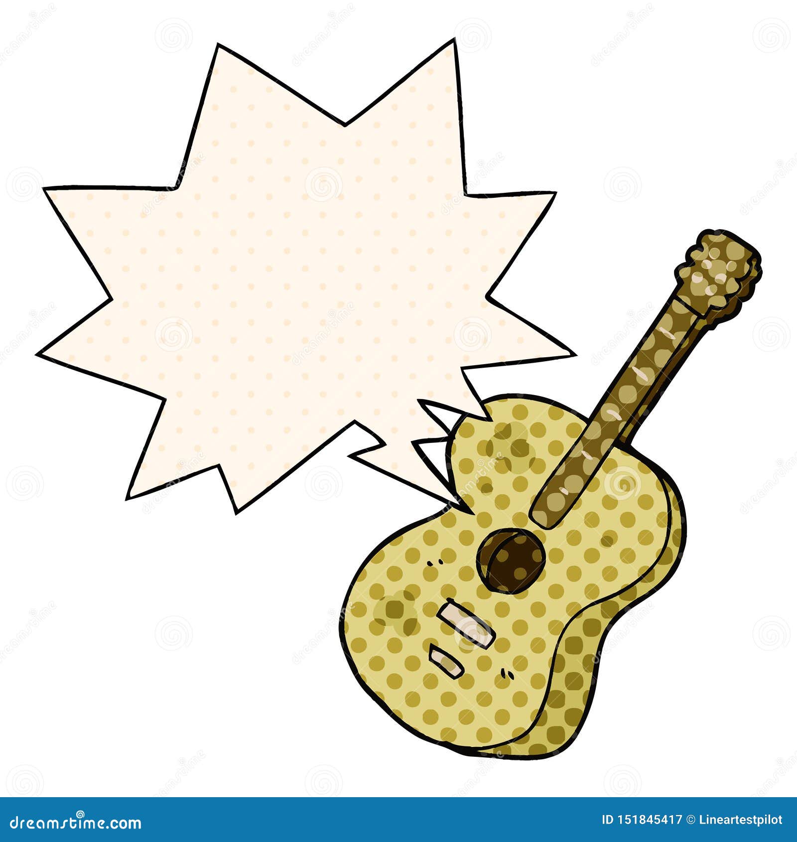 A Creative Cartoon Guitar and Speech Bubble in Comic Book Style Stock ...