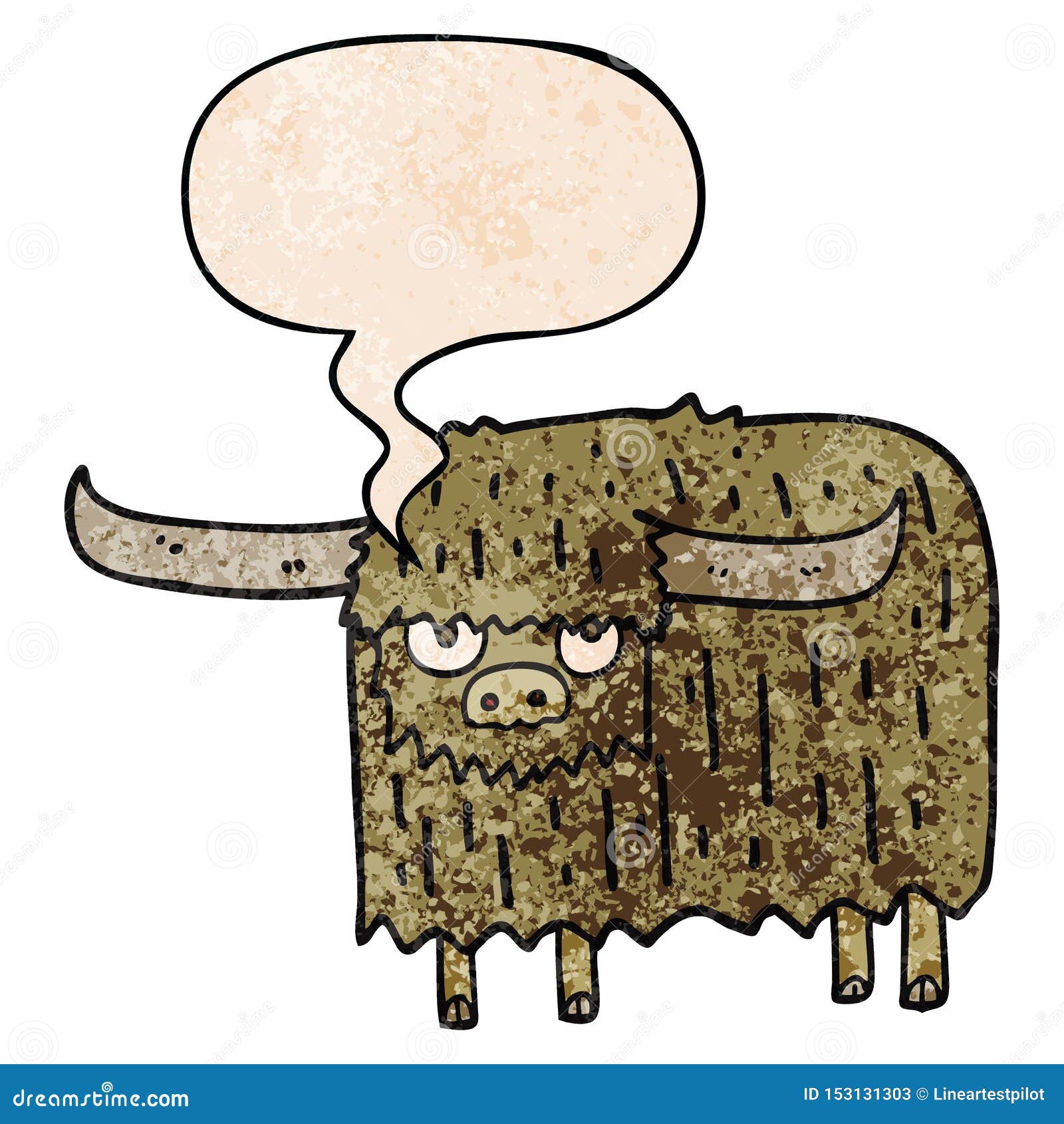 A Creative Cartoon Hairy Cow and Speech Bubble in Retro Texture Style ...