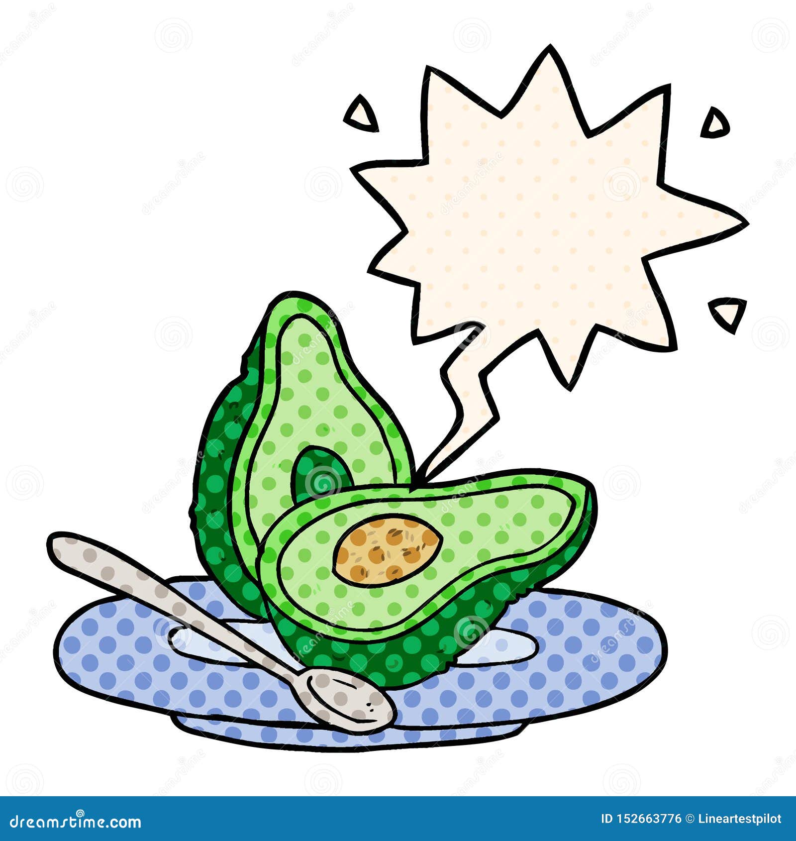 A Creative Cartoon Halved Avocado and Speech Bubble in Comic Book Style ...