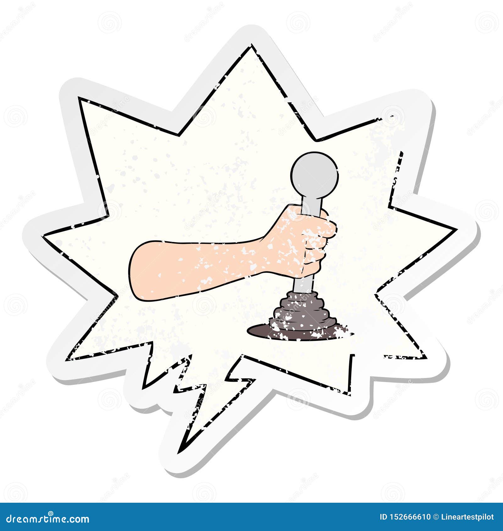 A Creative Cartoon Hand Pulling Lever and Speech Bubble Distressed ...