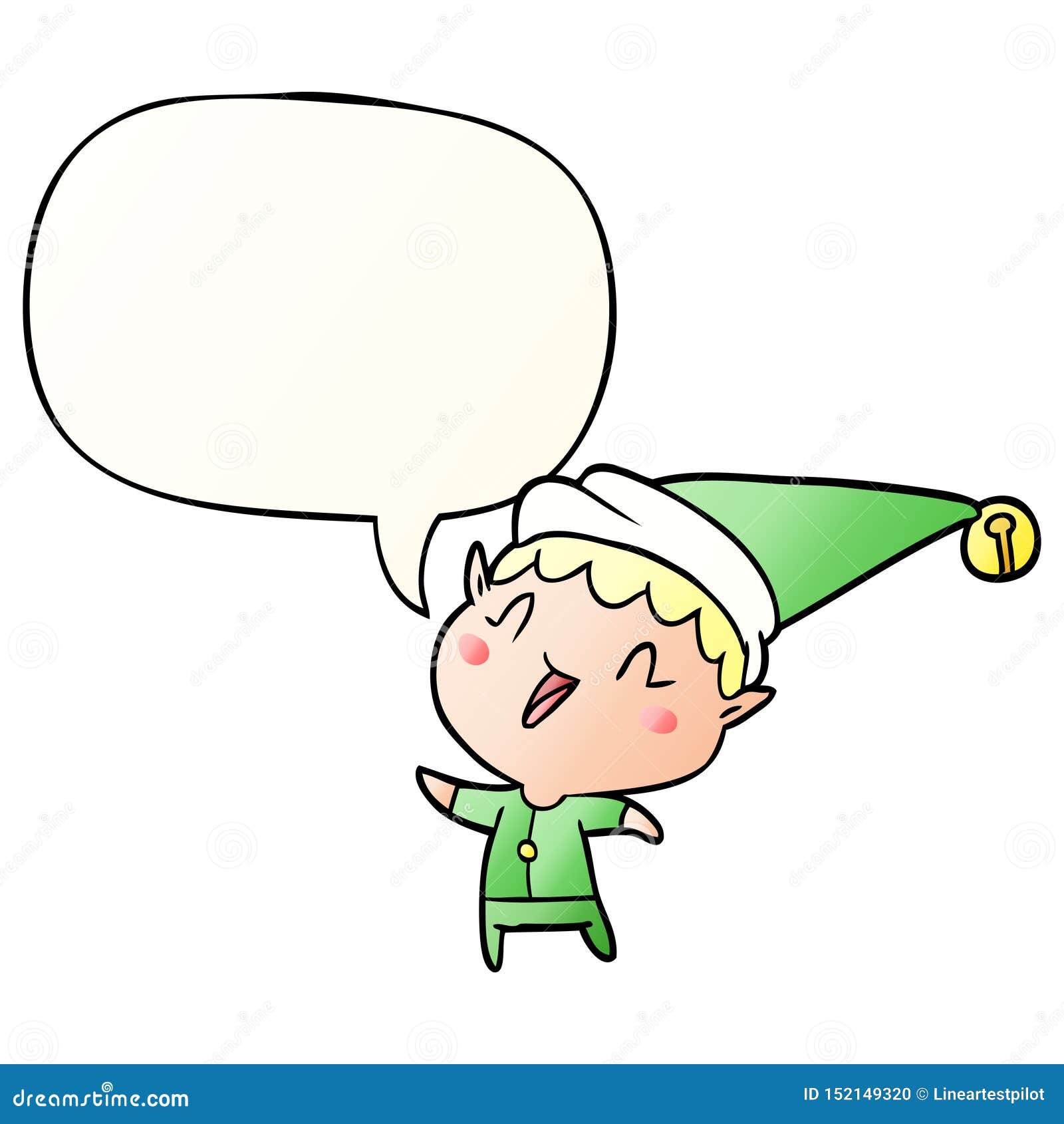A Creative Cartoon Happy Christmas Elf and Speech Bubble in Smooth ...