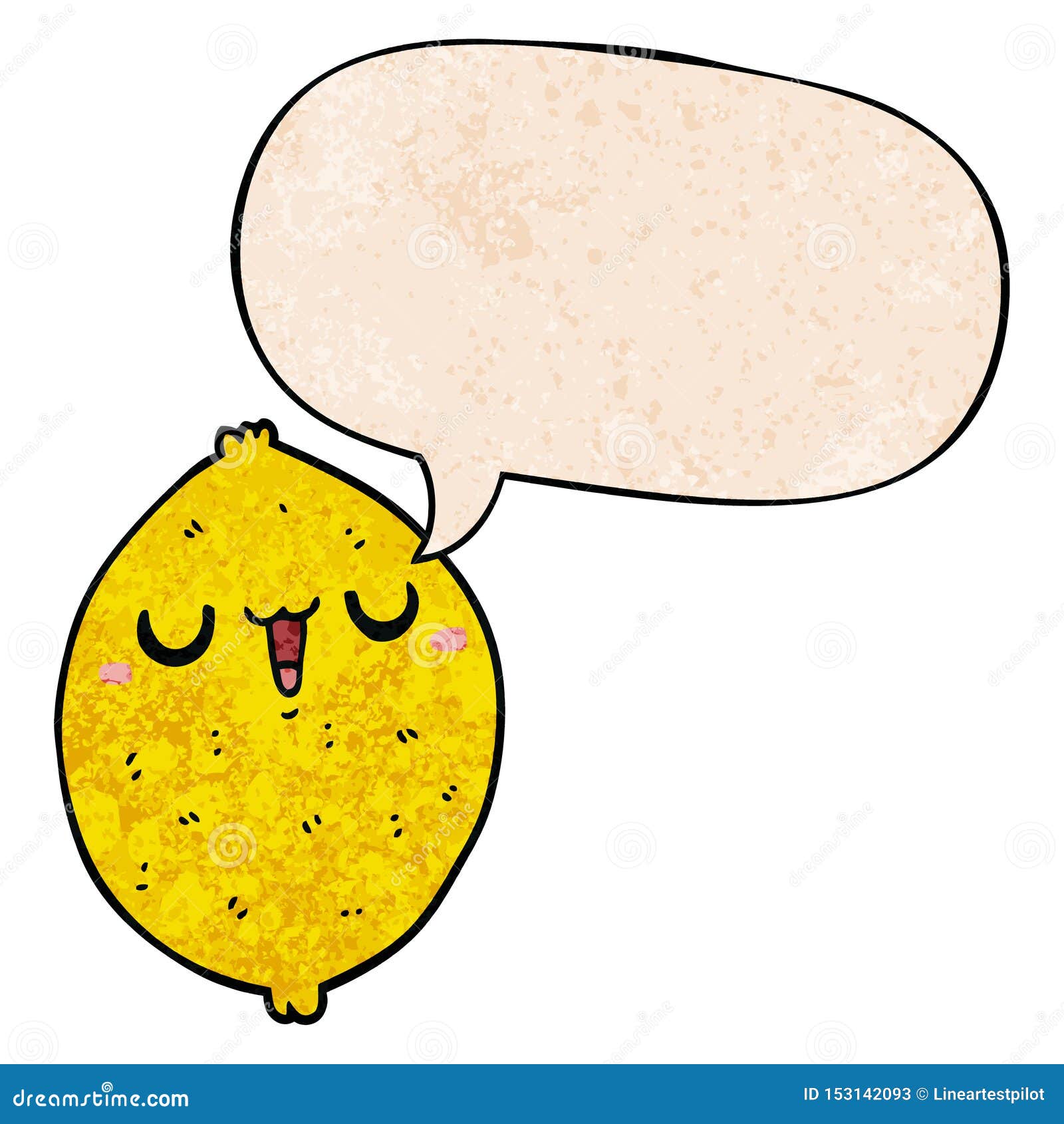 A Creative Cartoon Happy Lemon and Speech Bubble in Retro Texture Style ...