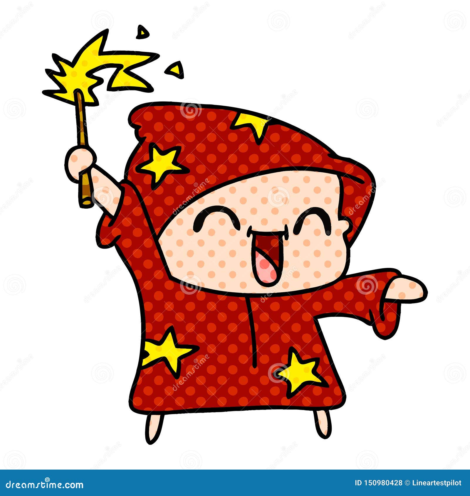 A Creative Cartoon of a Happy Little Wizard Stock Vector - Illustration ...