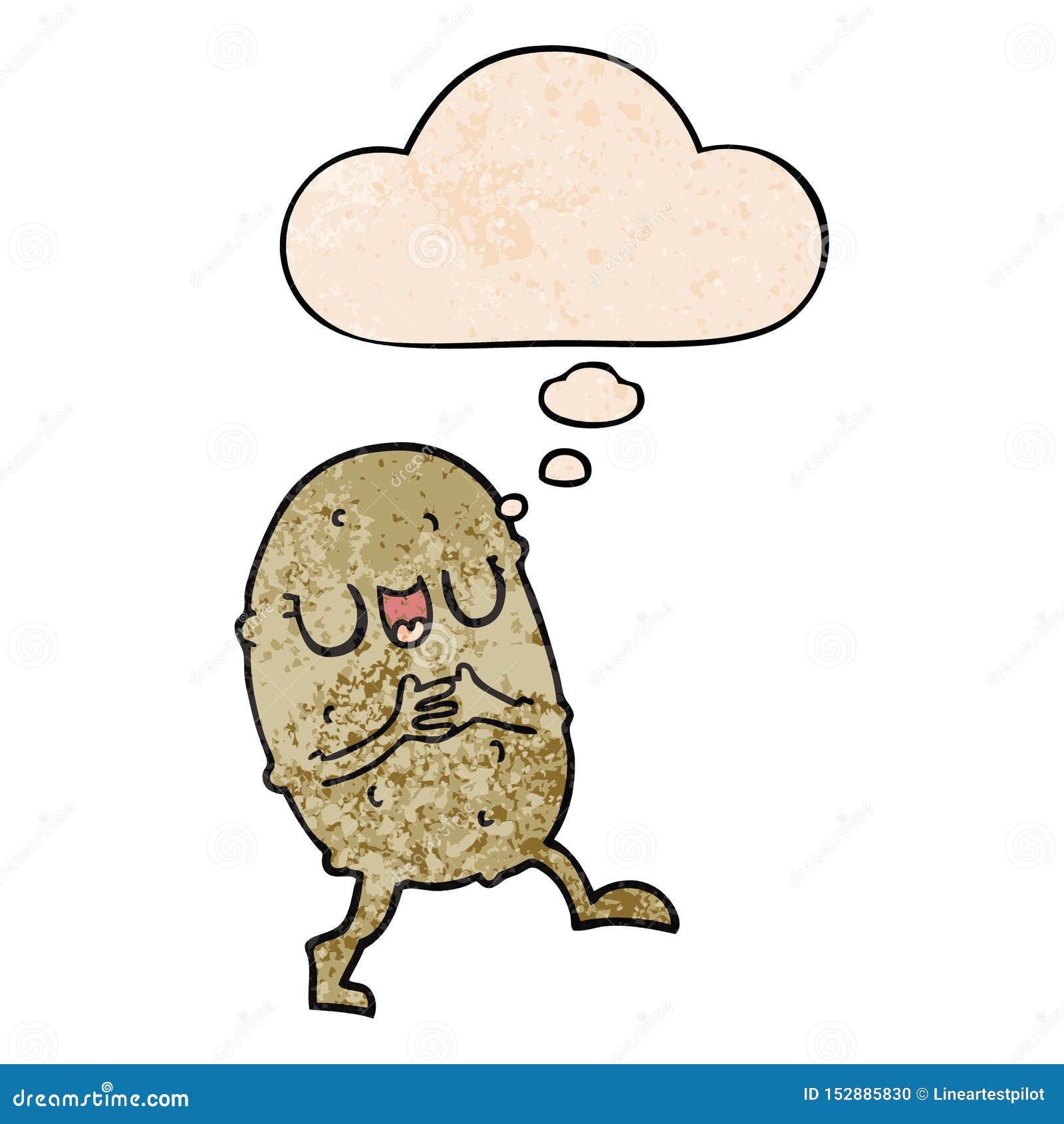 A Creative Cartoon Happy Potato and Thought Bubble in Grunge Texture ...