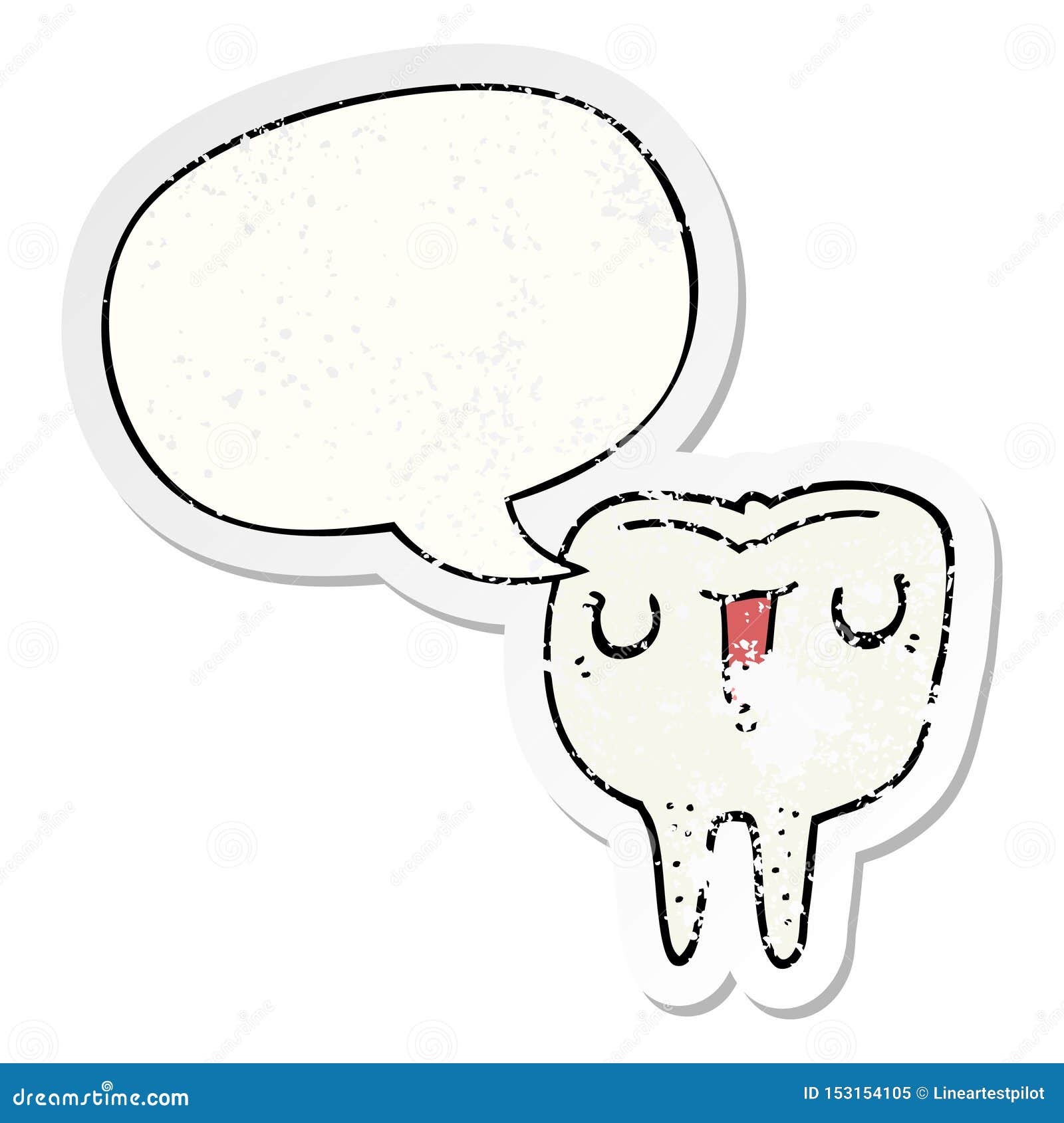 A Creative Cartoon Happy Tooth and Speech Bubble Distressed Sticker ...