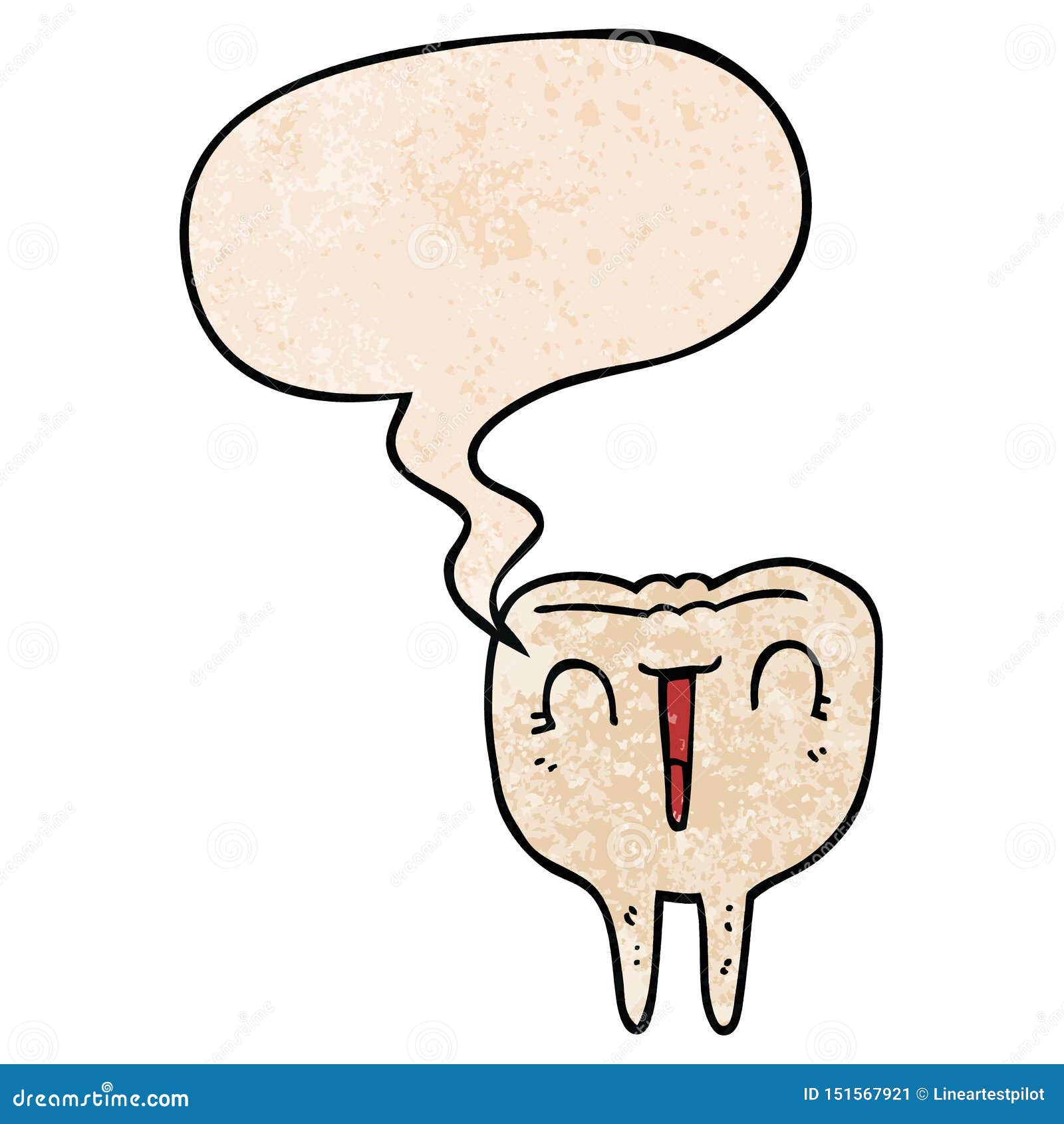 A Creative Cartoon Happy Tooth and Speech Bubble in Retro Texture Style ...