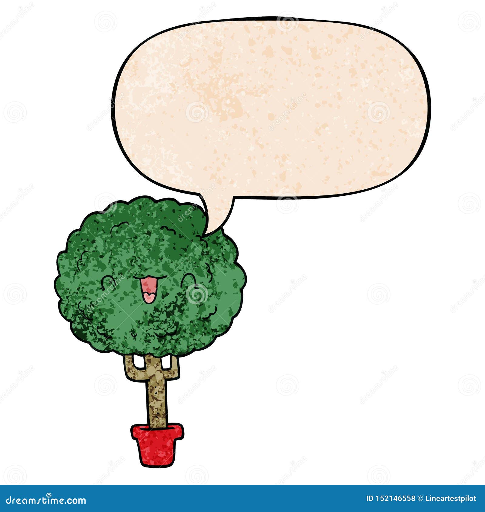 A Creative Cartoon Happy Tree and Speech Bubble in Retro Texture Style ...