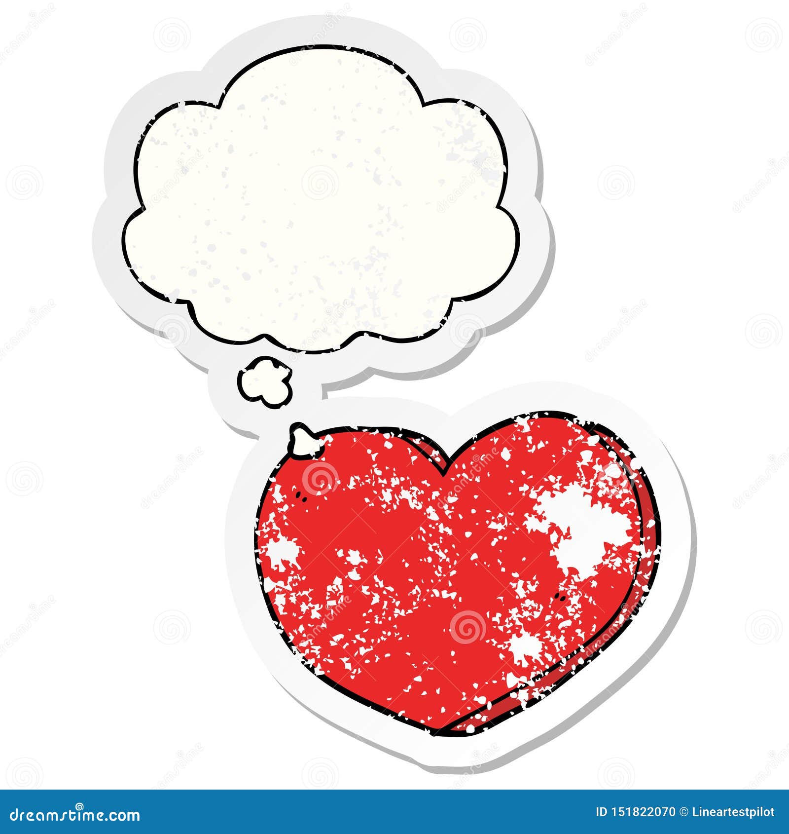 A Creative Cartoon Heart and Thought Bubble As a Distressed Worn ...