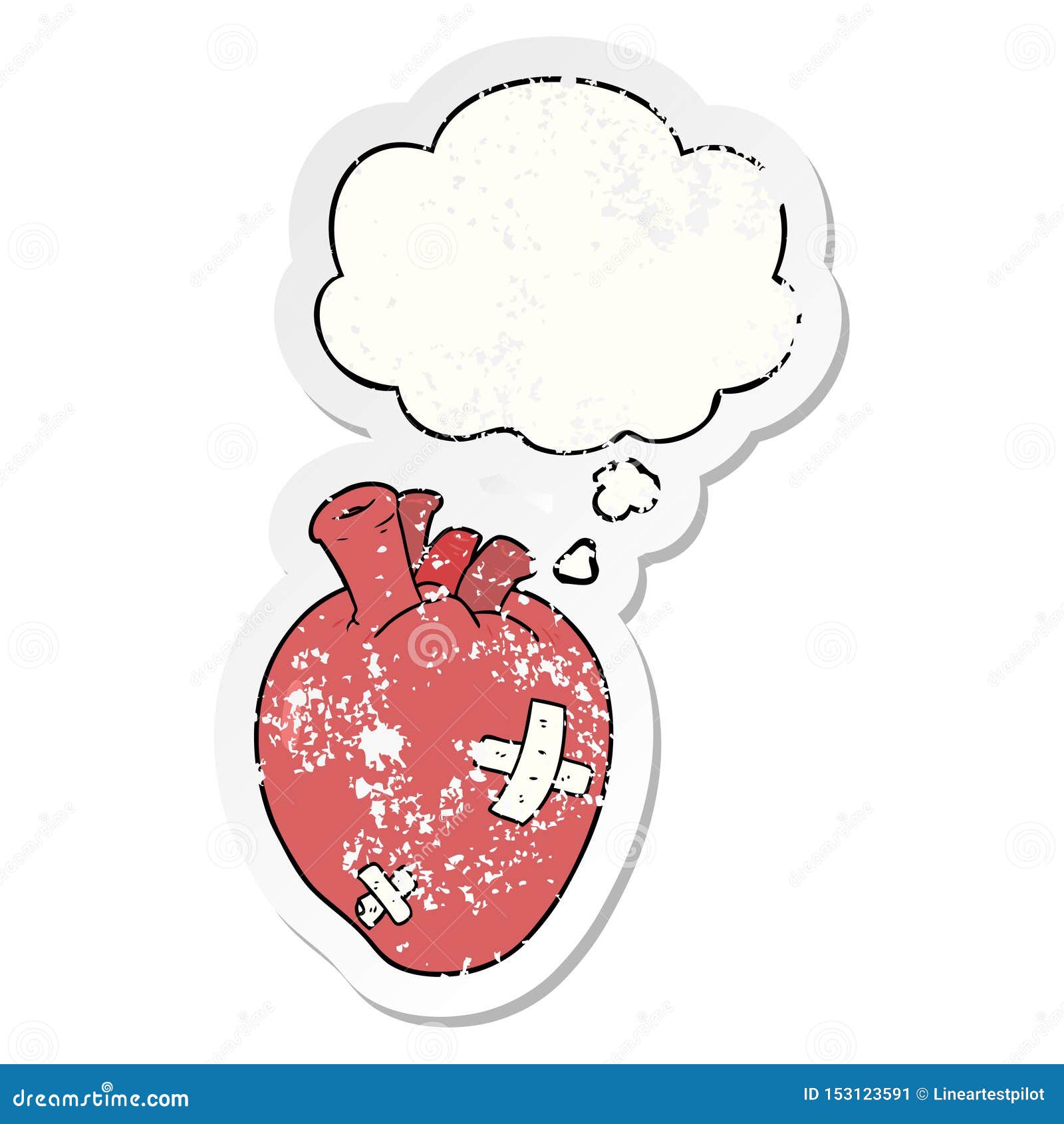 A Creative Cartoon Heart and Thought Bubble As a Distressed Worn ...