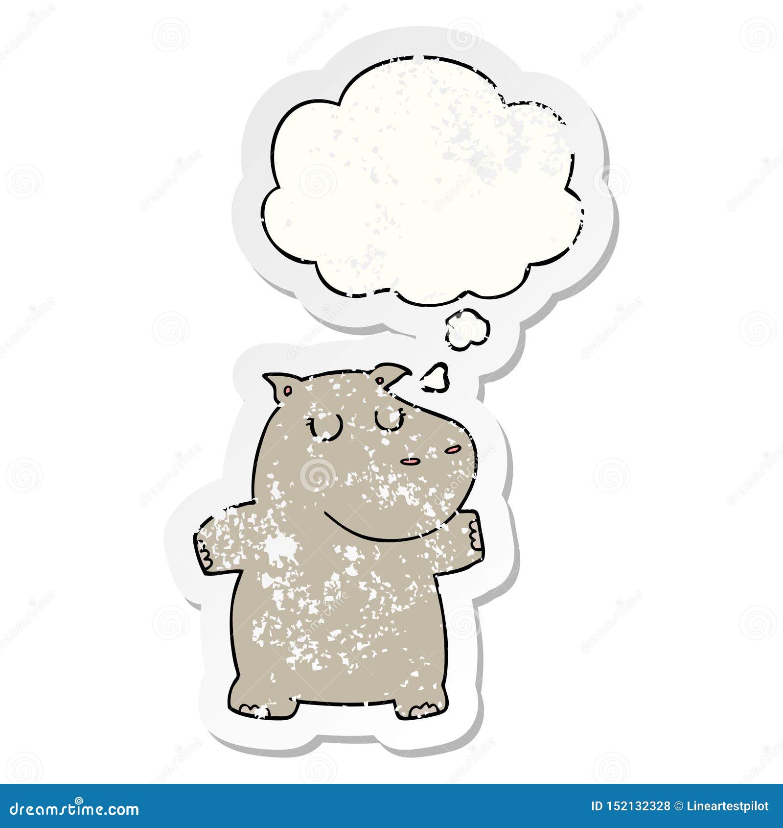 A Creative Cartoon Hippo and Thought Bubble As a Distressed Worn ...