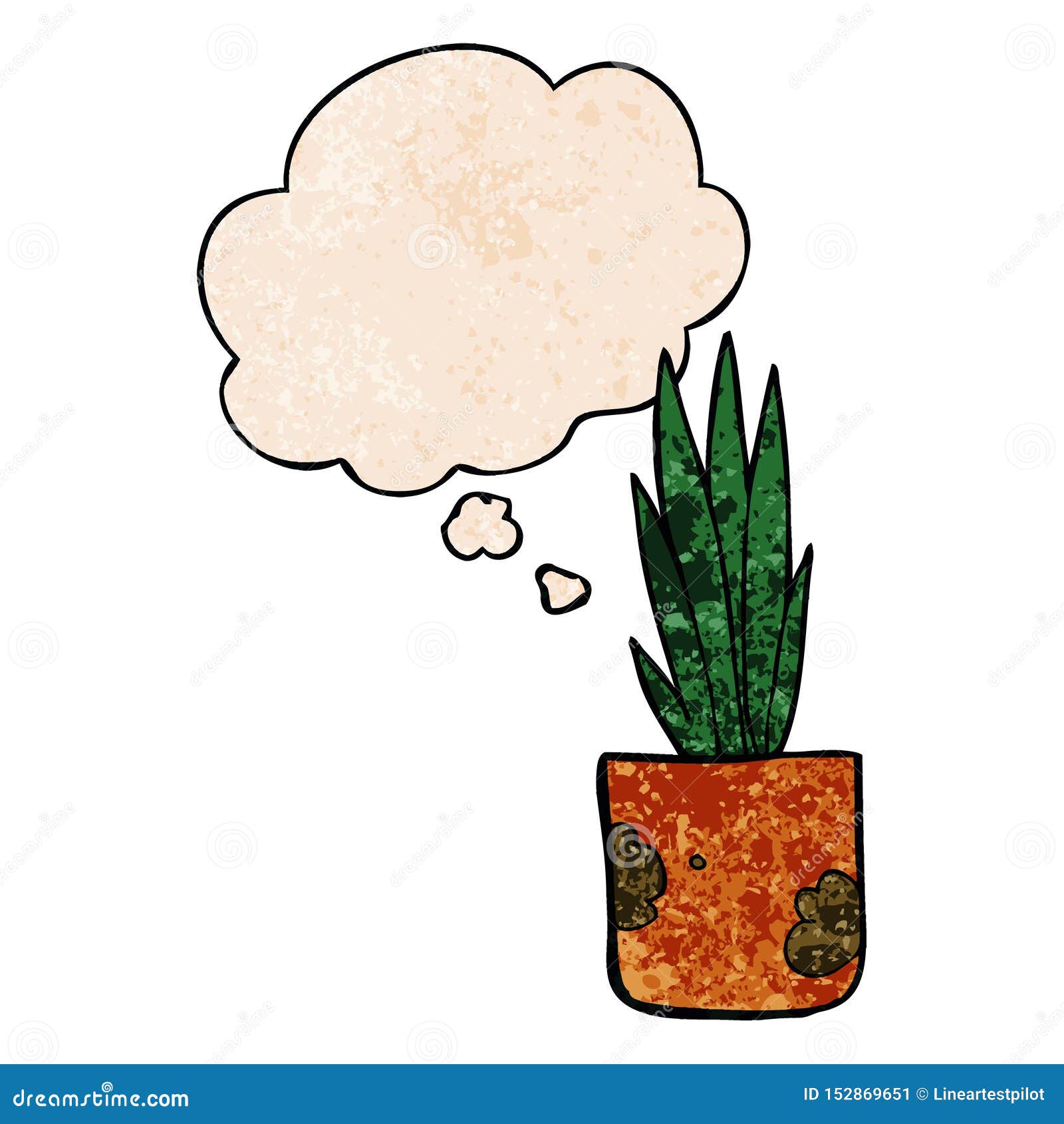 A Creative Cartoon House Plant and Thought Bubble in Grunge Texture ...