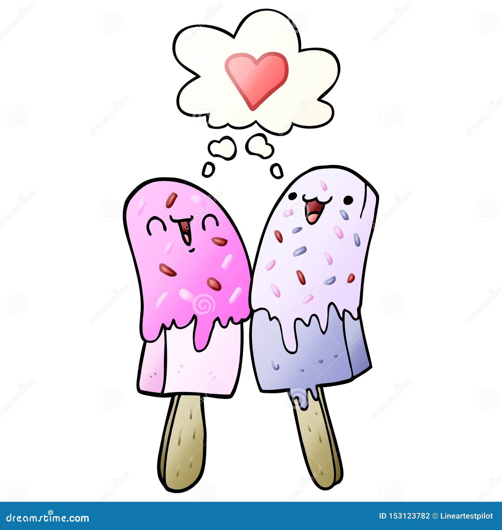 A Creative Cartoon Ice Lolly in Love and Thought Bubble in Smooth ...