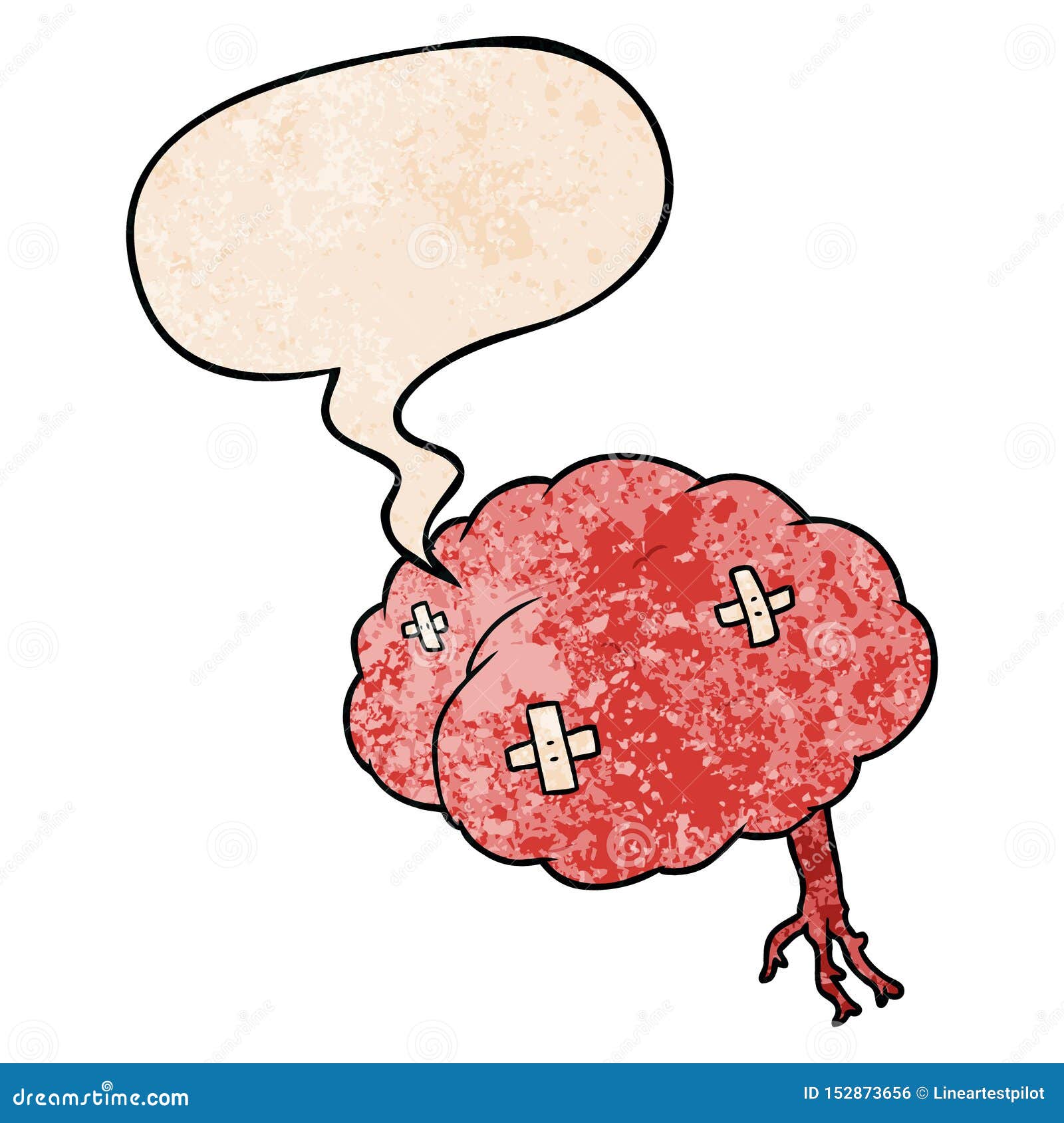A Creative Cartoon Injured Brain and Speech Bubble in Retro Texture ...