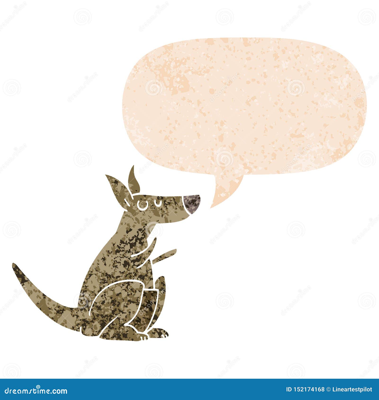 A Creative Cartoon Kangaroo and Speech Bubble in Retro Textured Style ...