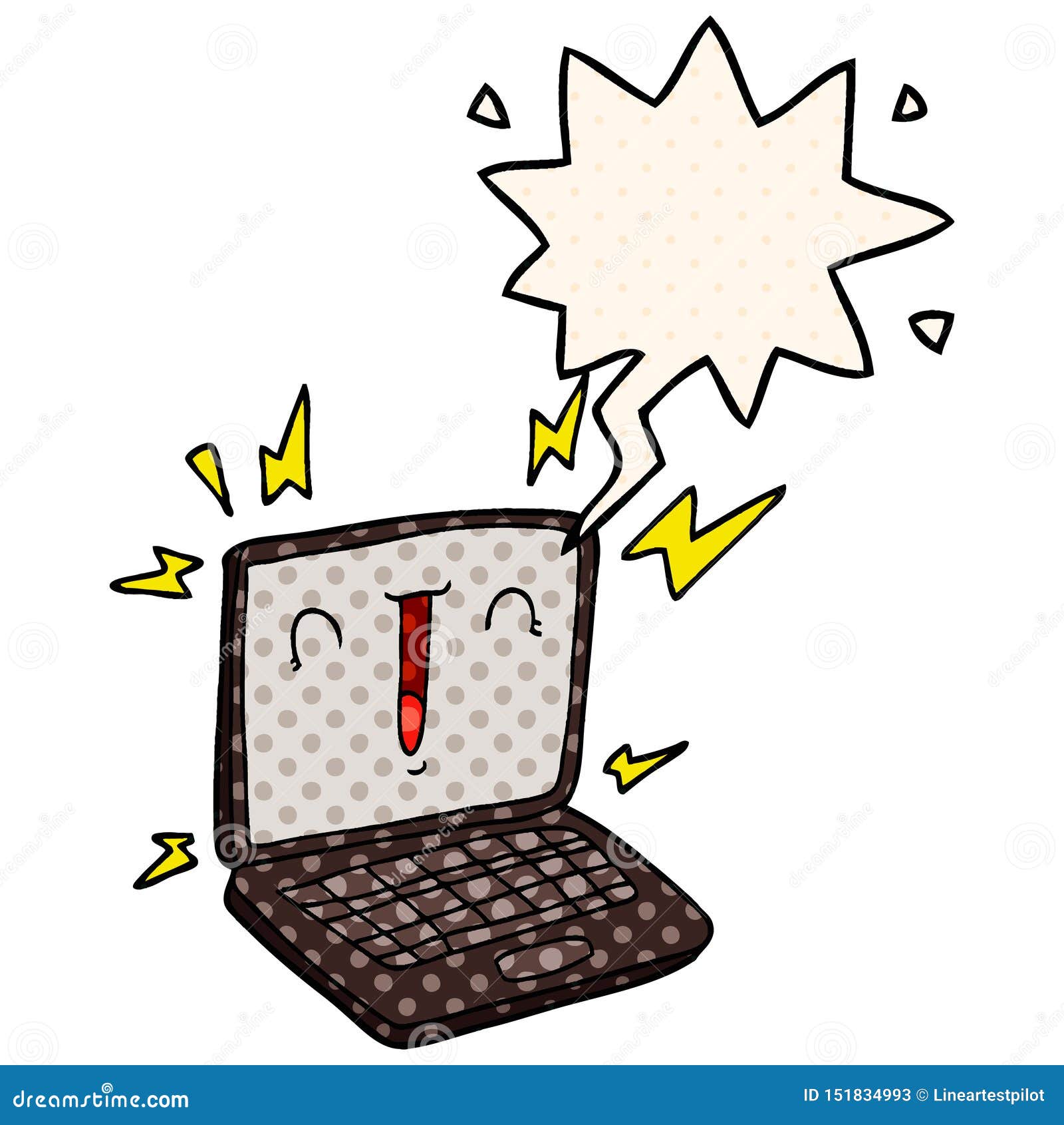A Creative Cartoon Laptop Computer and Speech Bubble in Comic Book ...